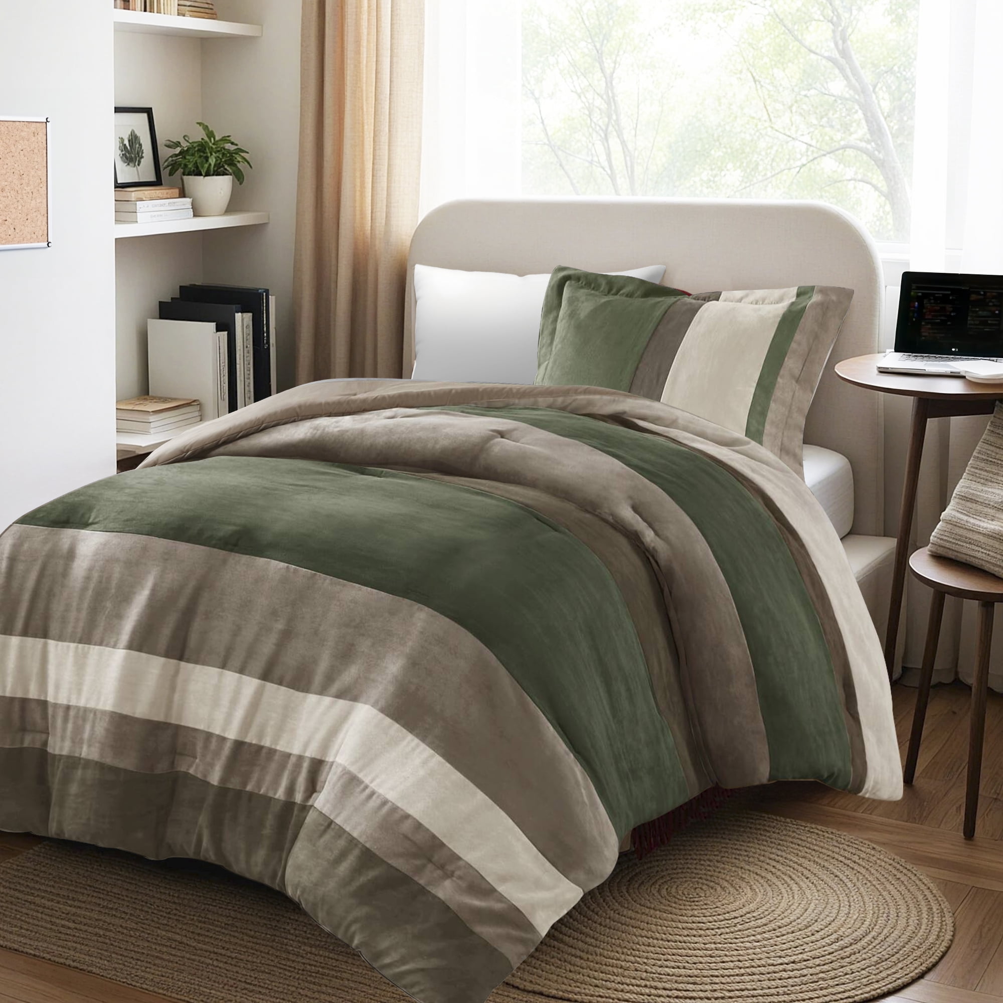 Regency Heights Twin/Twin XL Comforter Set Green, 2 Pieces Faux Suede ...