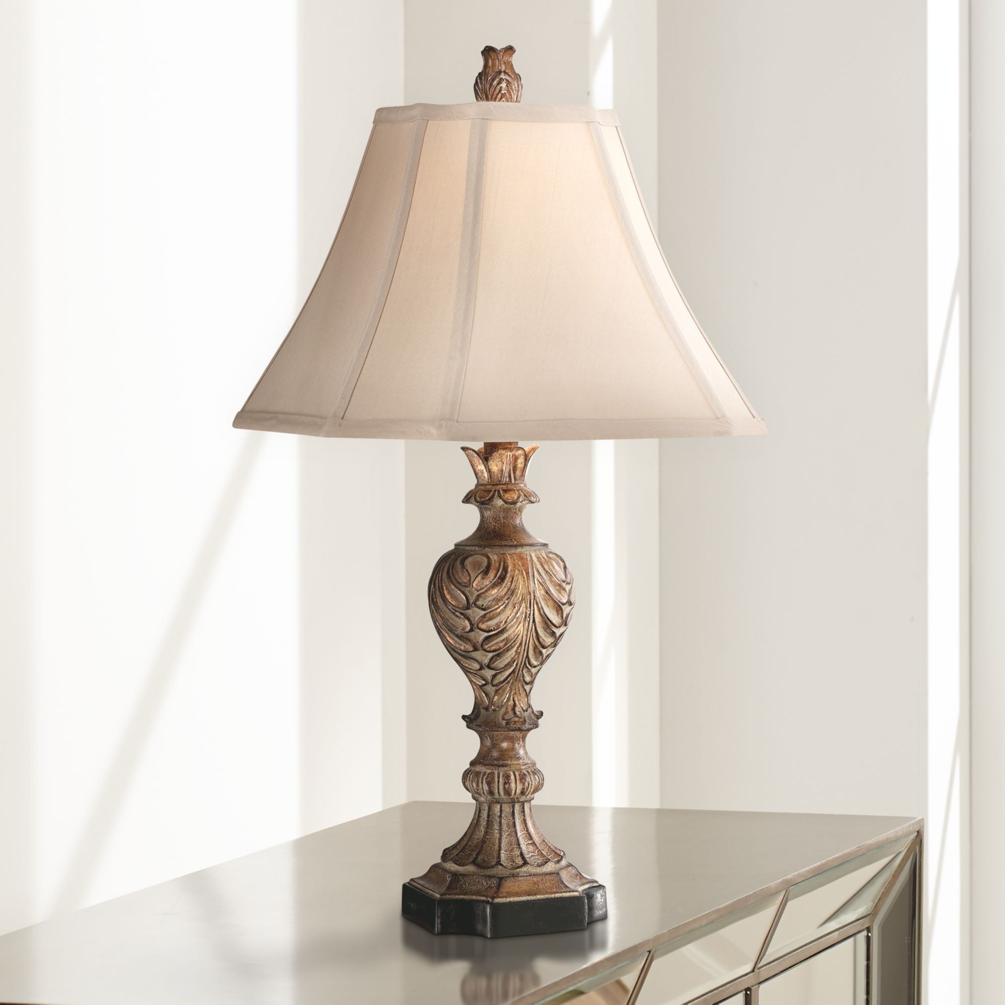 Regency Hill Traditional Table Lamp 25 1/2" High, Carved Brown, Tan ...