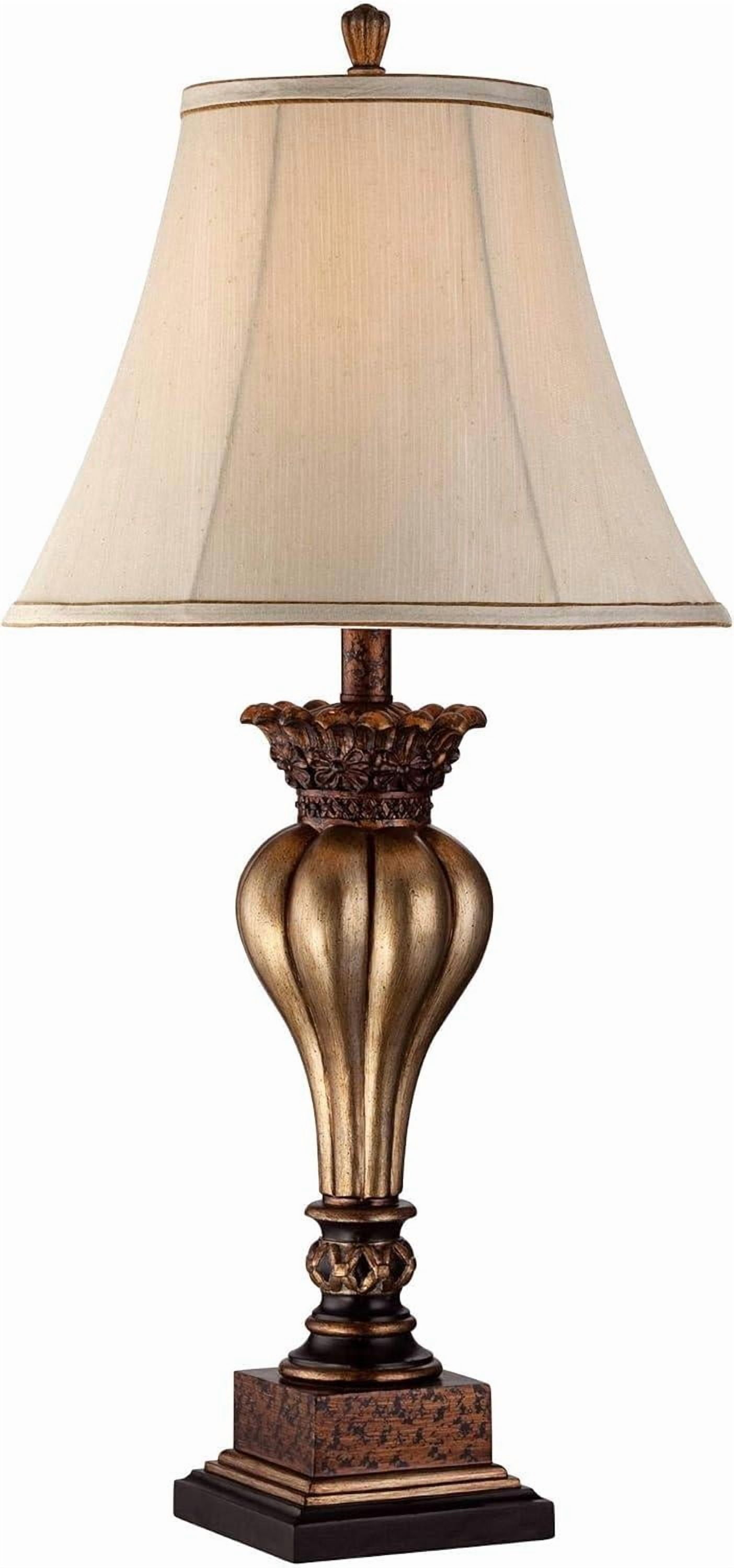 Regency Hill Senardo Table Lamp, 30" Gold Tan Shade, Floral Fluted ...