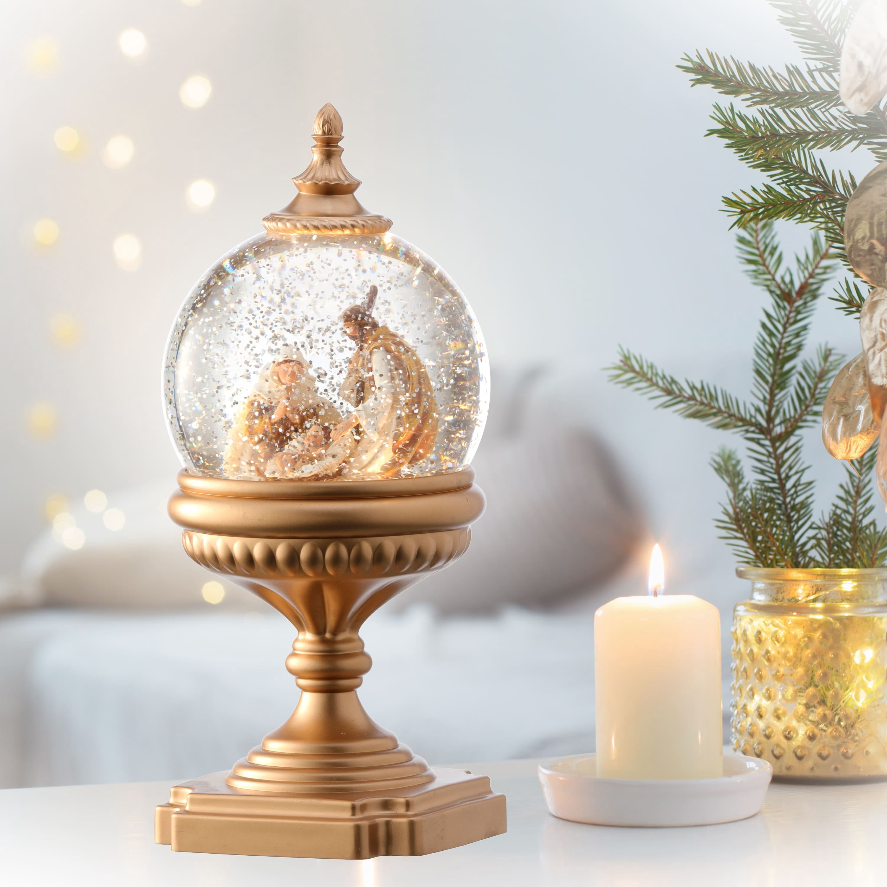 Regency International 11" Nativity Pedastal Globe LED Battery Timer USB ...