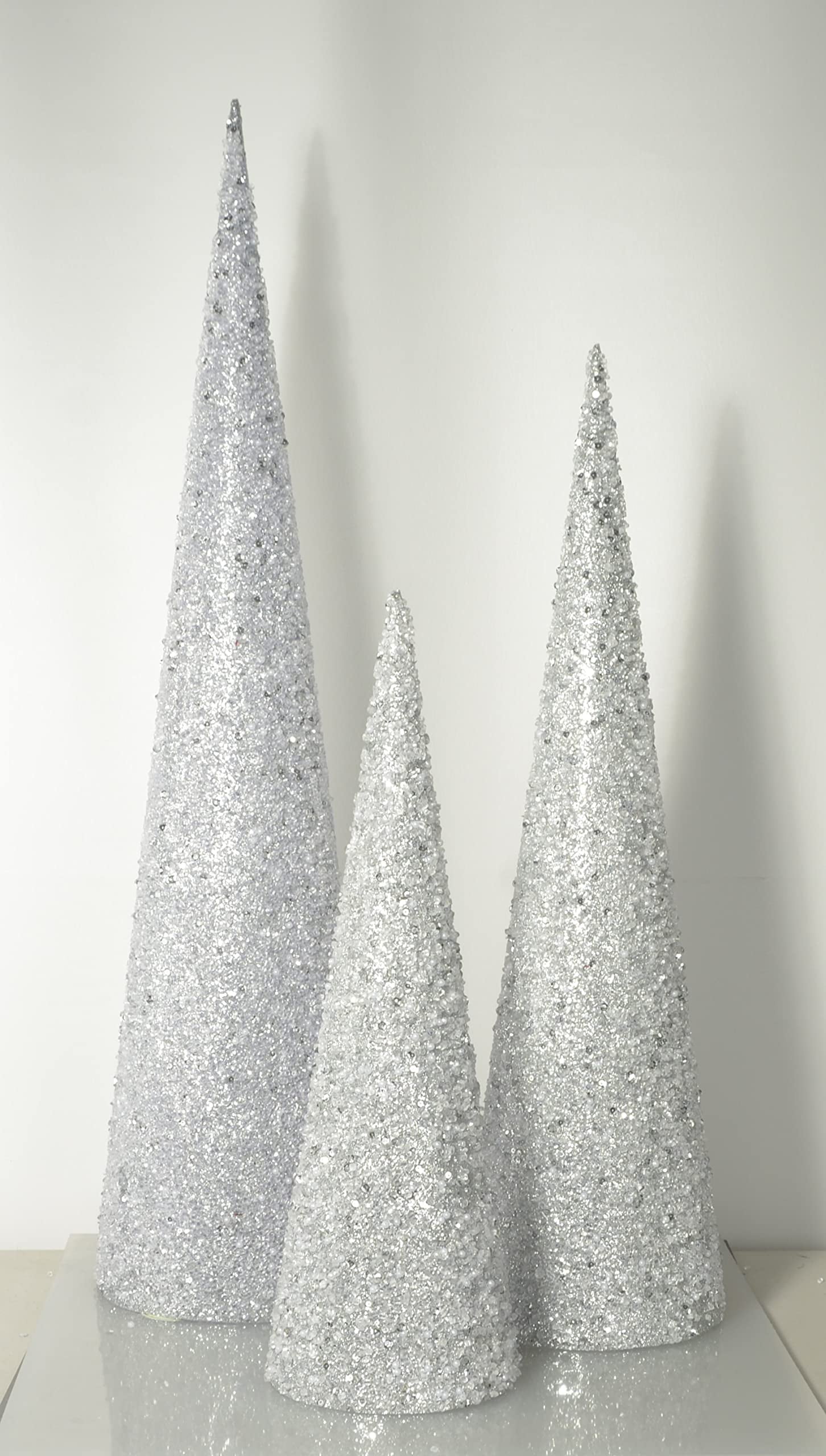 Regency International 18-24-30" Sequin/Bead Cone Tree, Set Of 3, Silver ...