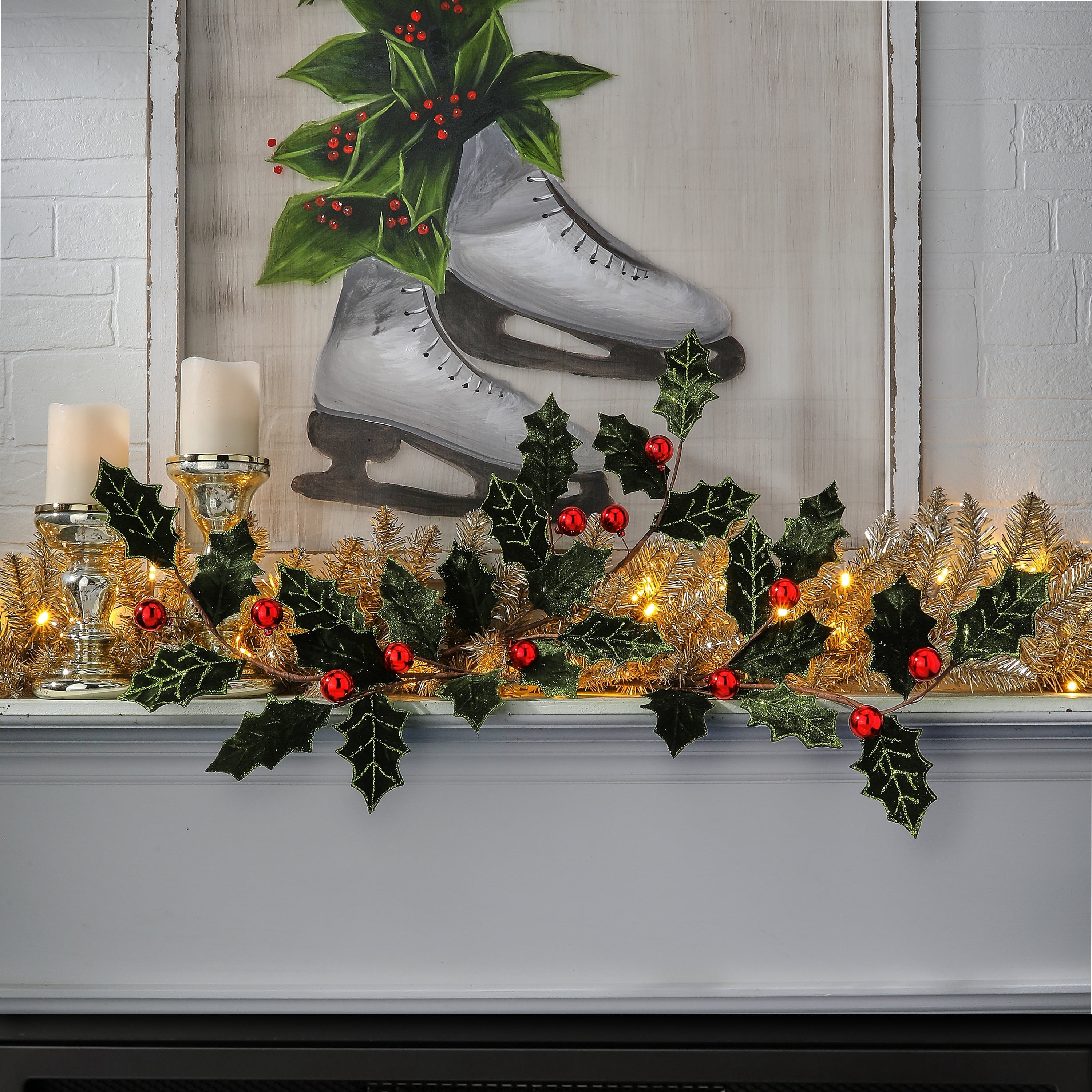 Regency International 27" Velvet Holly Leaf Spray With Ball Set of 3 ...