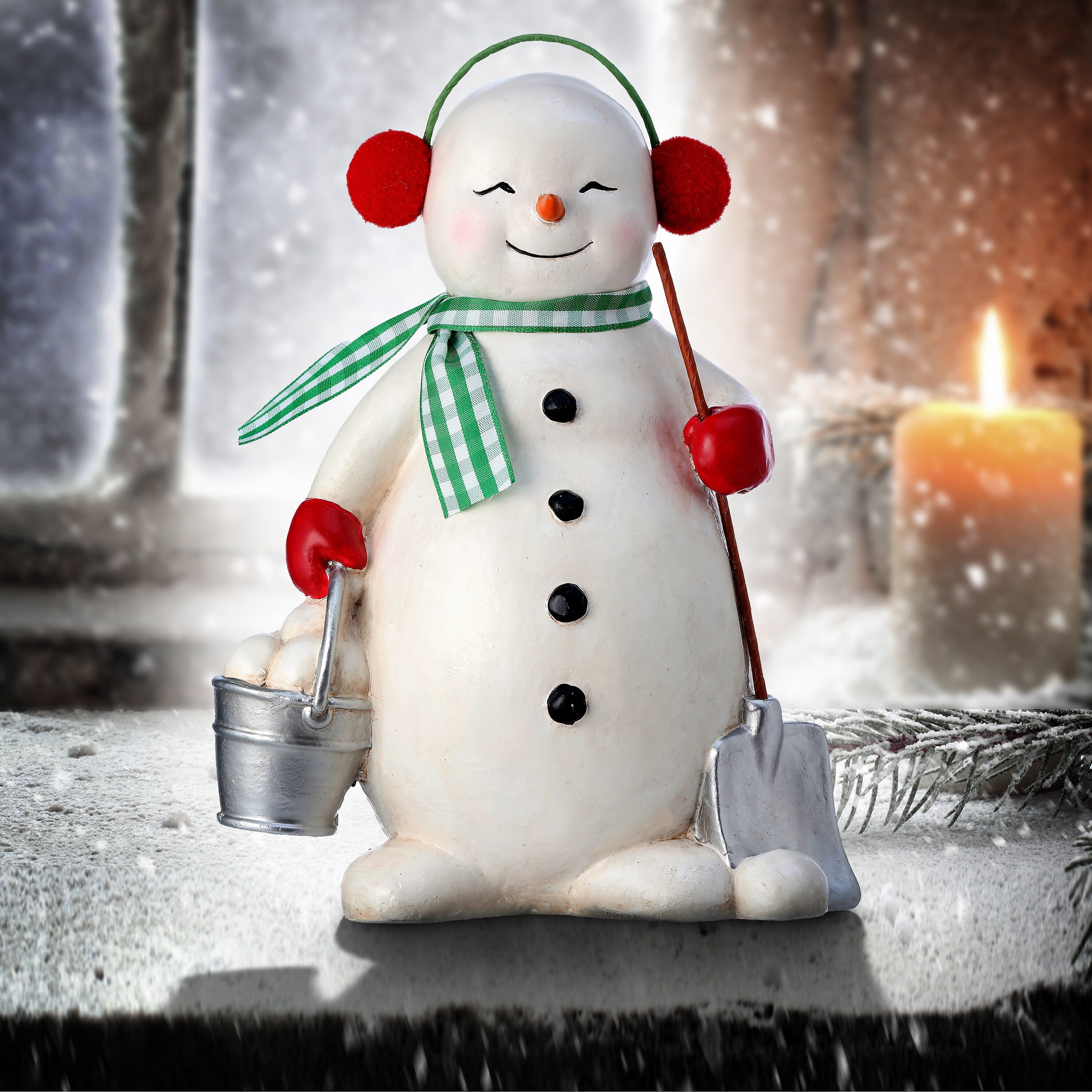 Regency International 9.5" Paperpulp Snowman With Snowball And Shovel ...