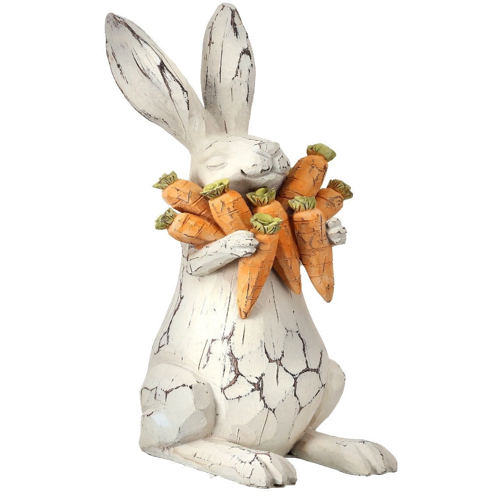 Regency International Resin Carved Bunny with Carrots 11" White Wash ...
