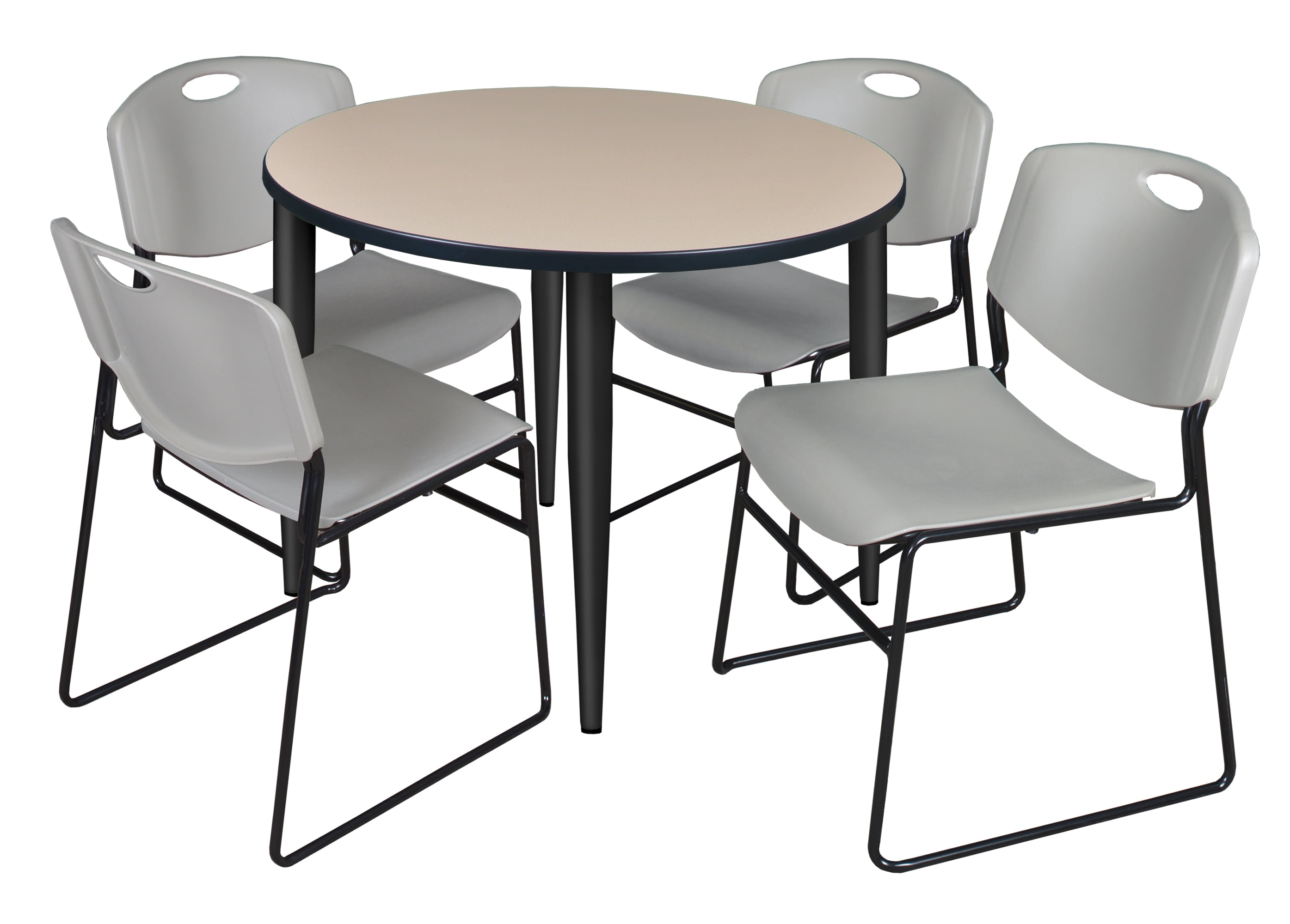 Regency Kahlo 42 in. Round Breakroom Table- Beige Top, Black Base & 4 ...