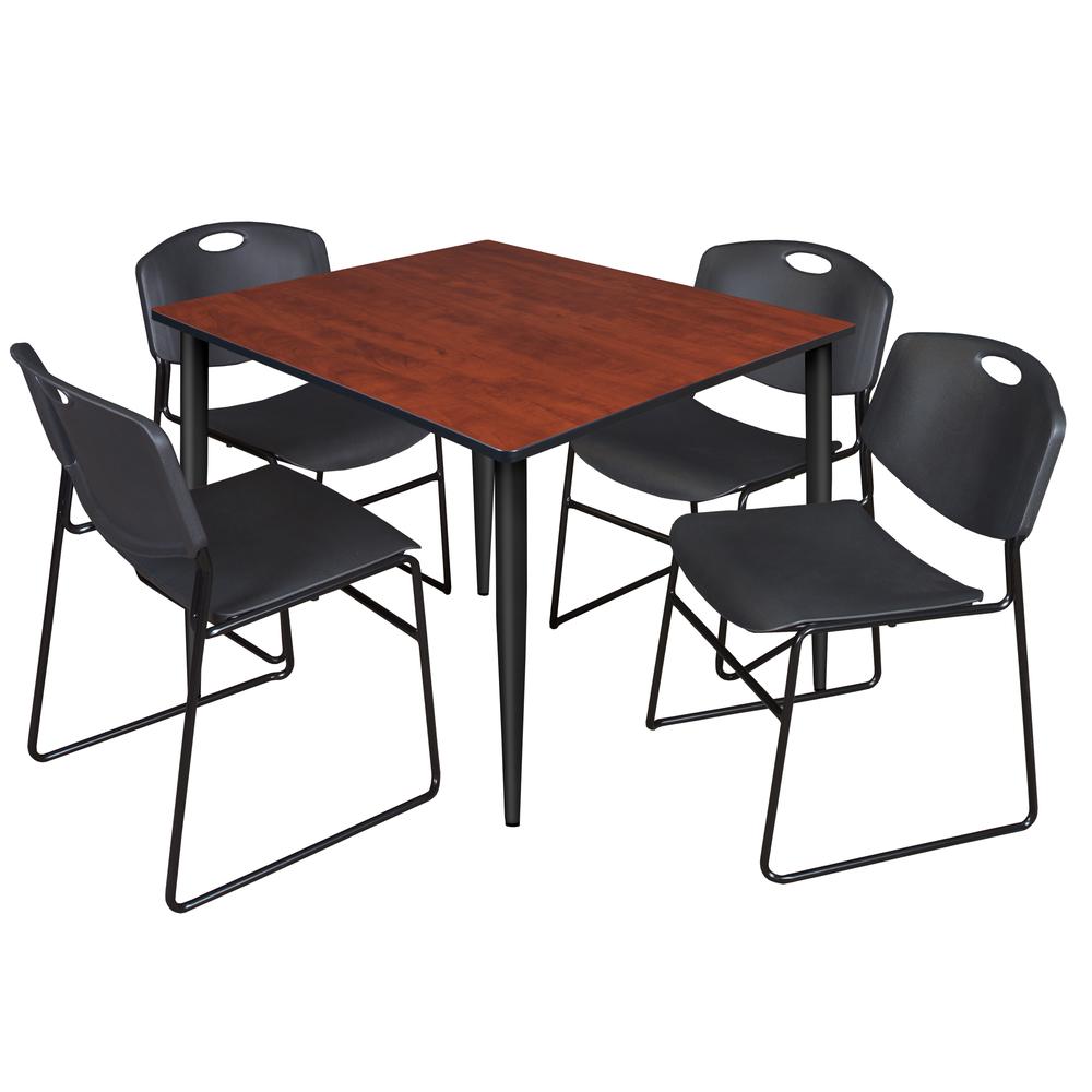 Regency Kahlo 48 in. Square Breakroom Table- Cherry Top, Black Base & 4 ...