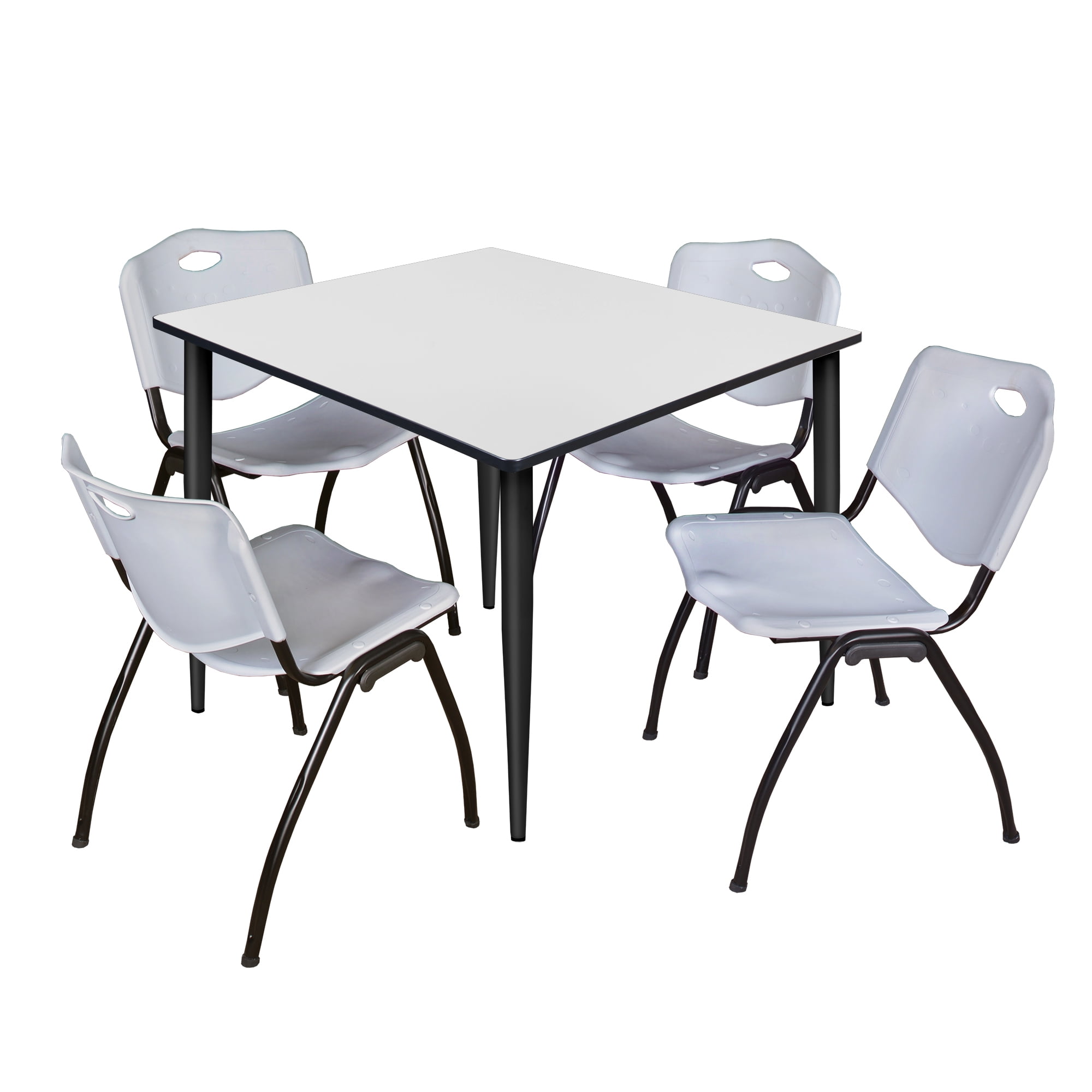 Kahlo 48 in. Square Breakroom Table- White- Black Base & 4 M Stack Chairs- Grey - Walmart.com