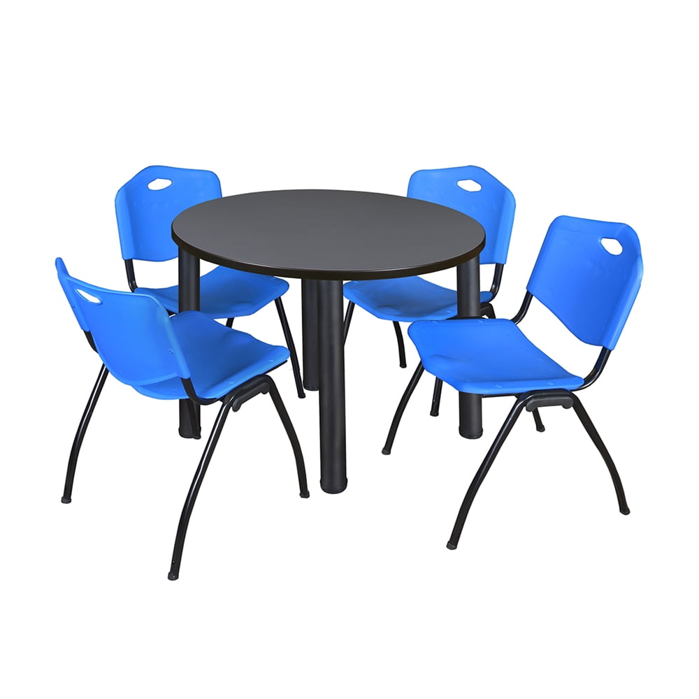Regency Kee 36" Round Breakroom Table- Grey/ Black & 4 'M' Stack Chairs ...