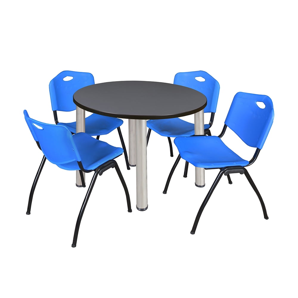 Regency Kee 36" Round Breakroom Table- Grey/ Chrome & 4 'M' Stack ...