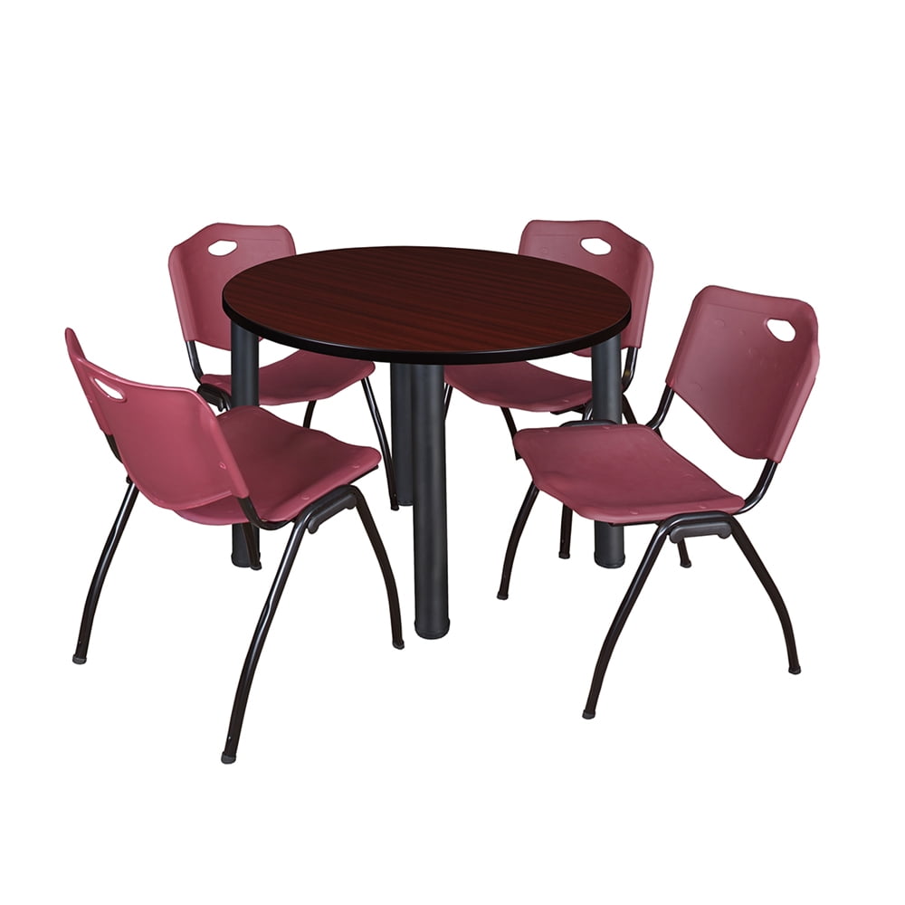 Regency Kee 36" Round Breakroom Table- Mahogany/ Black & 4 'M' Stack ...