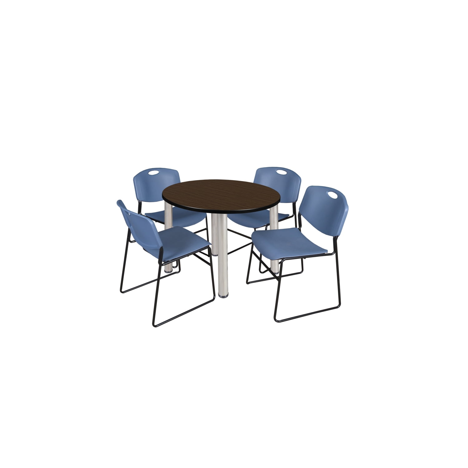 Regency Kee 36" Round Breakroom Table- Neo Walnut/ Chrome & 4 Zeng ...