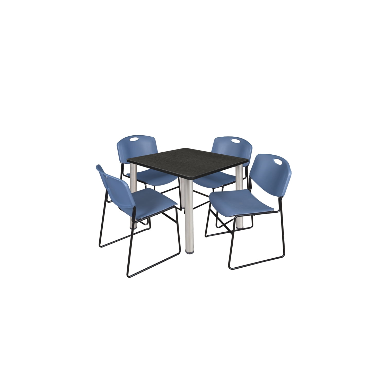Regency Kee 36" Square Breakroom Table- Ash Grey/ Chrome & 4 Zeng Stack Chairs- Blue - Walmart.com