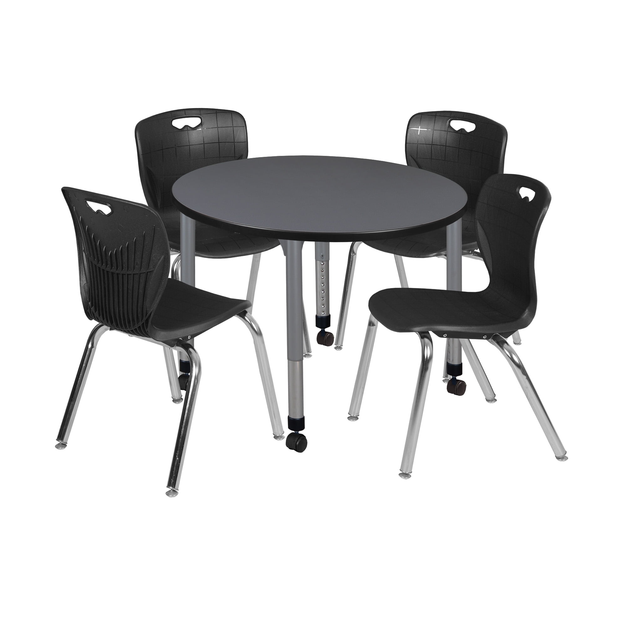 Regency Kee 36 in. Round Adjustable Classroom Table- Grey & 4 Andy 18 ...