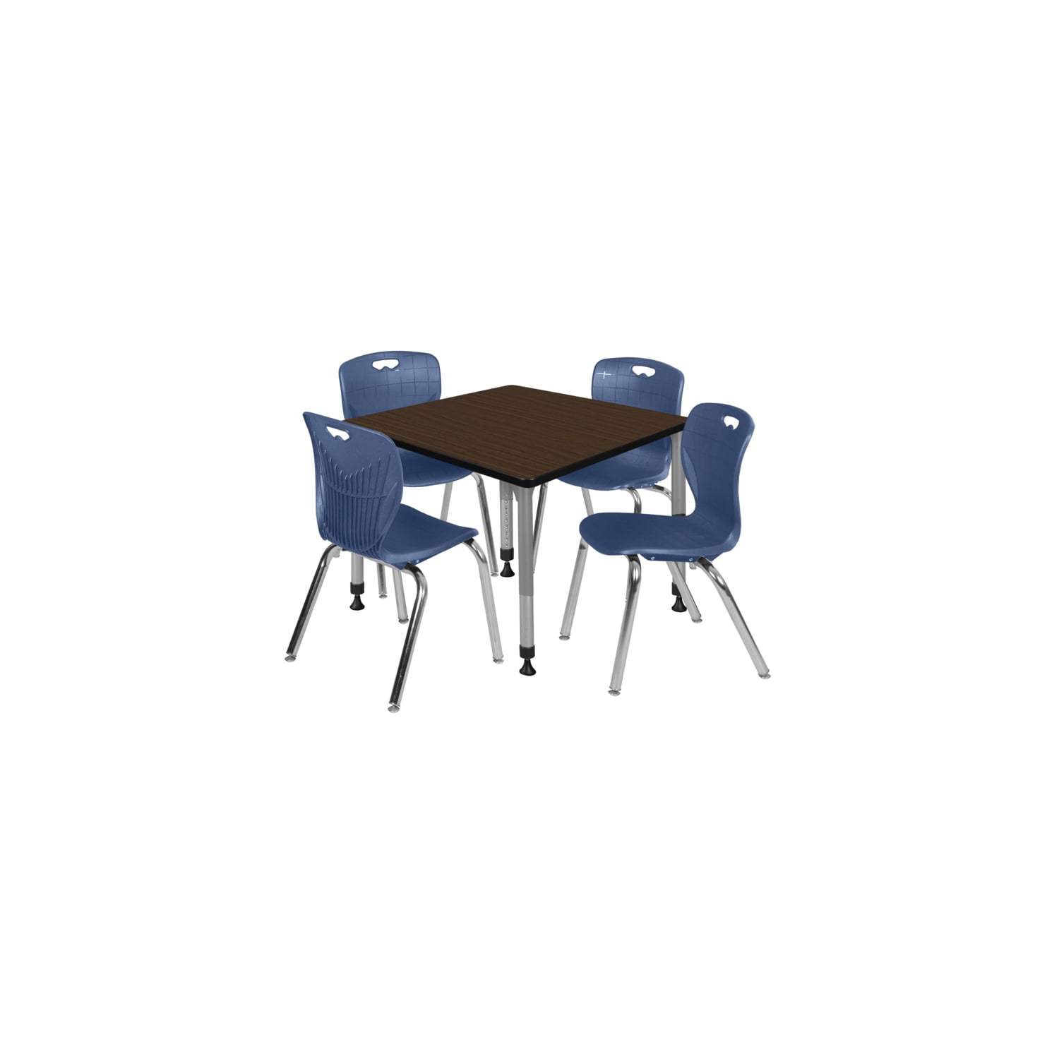 Regency Kee 36 in. Square Adjustable Classroom Table- Neo Walnut Top, Grey Base & 4 Andy 18 in ...