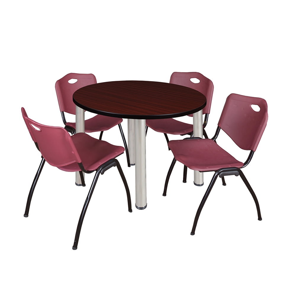Regency Kee 42" Round Breakroom Table- Mahogany/ Chrome & 4 'M' Stack ...