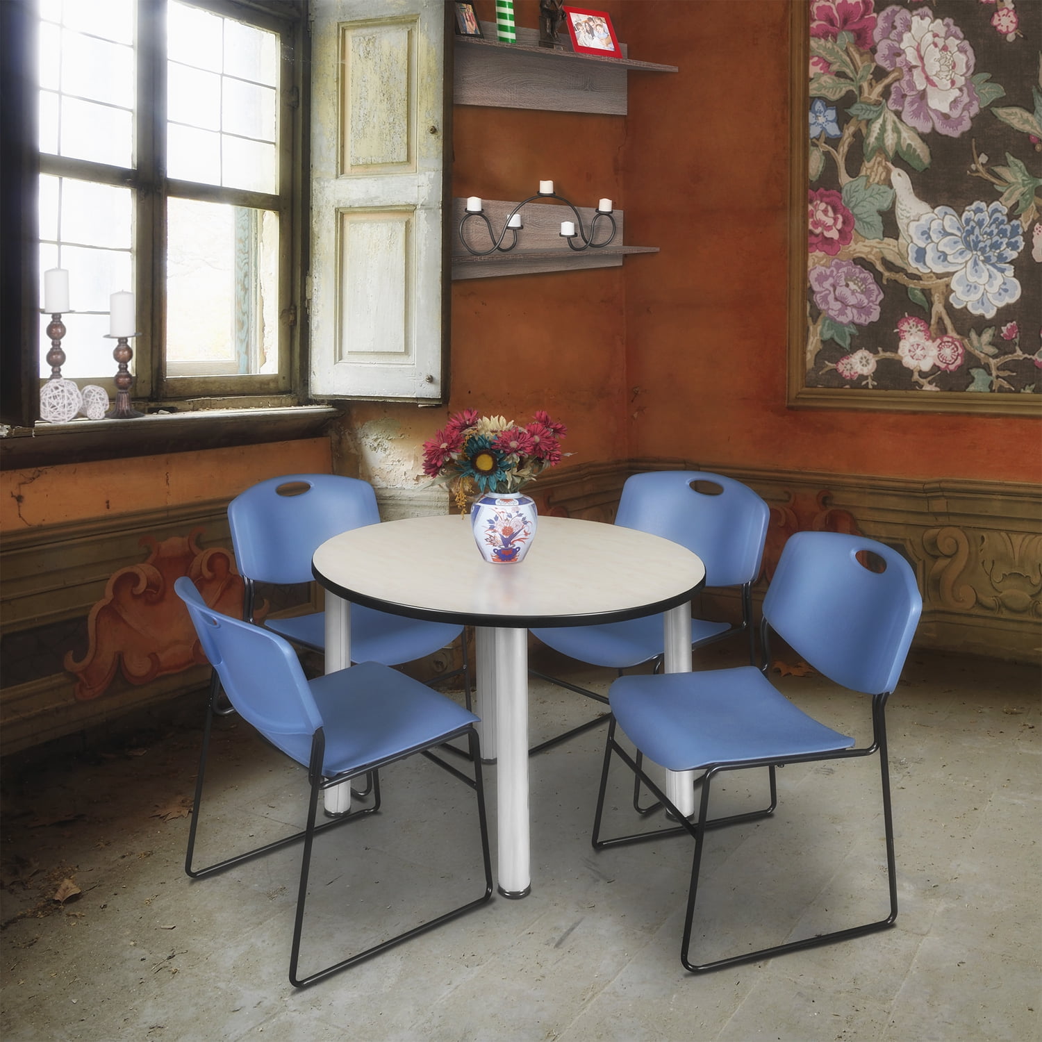 Regency Kee 42" Round Breakroom Table,Maple/ Chr TB42RNDPLBPCM44BE ...