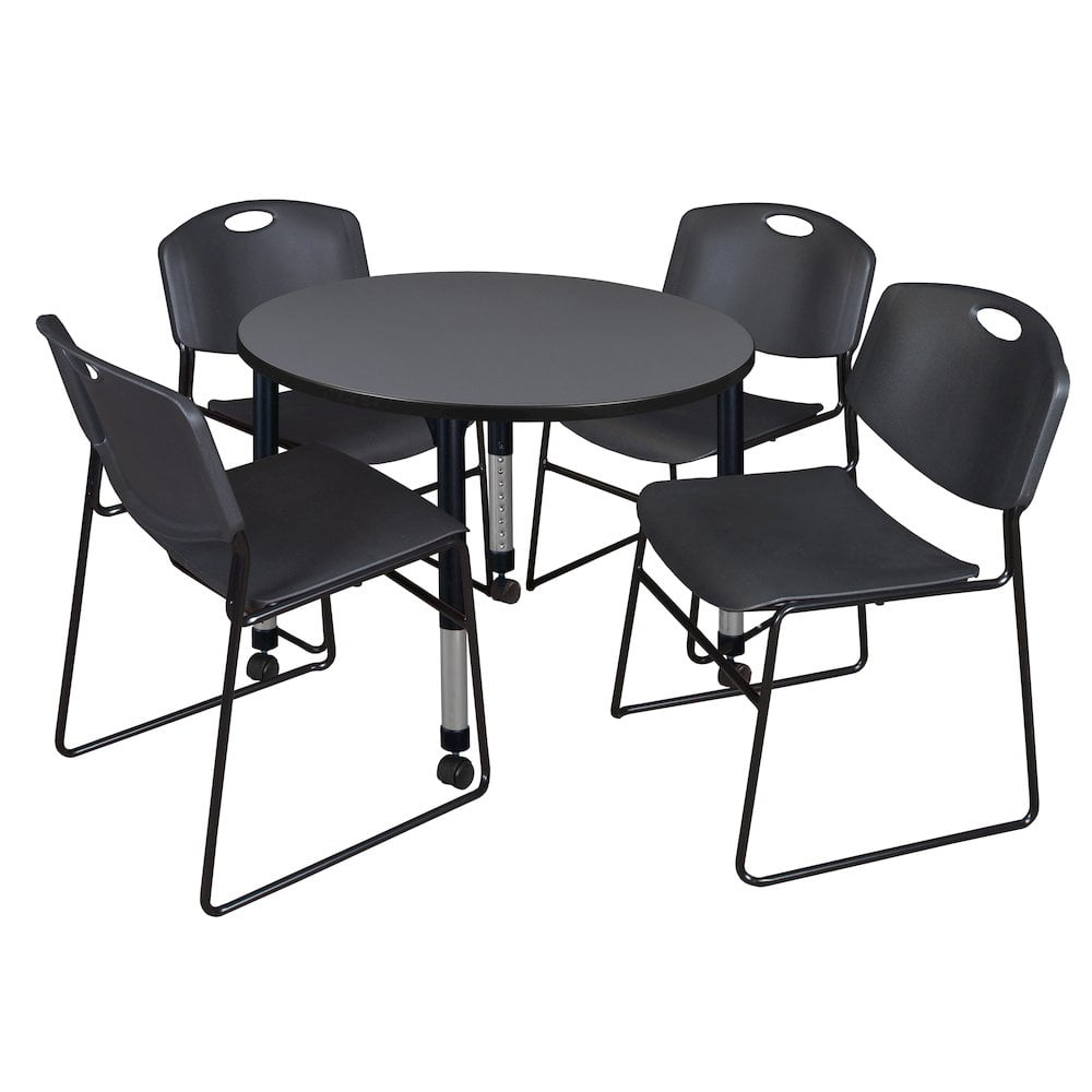 Regency 42 Round Mobile Adjustable Classroom Table- Grey & 4 Zeng Stack ...