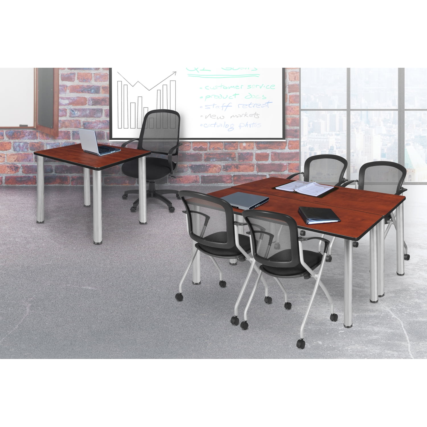 Regency Kee 42" Square Breakroom Table- Cherry/ Chrome - Walmart.com