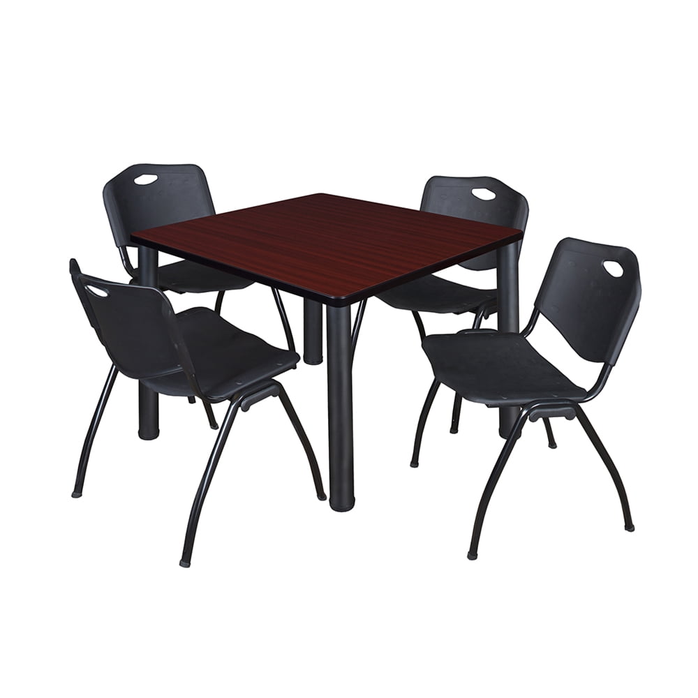 Regency Kee 42" Square Breakroom Table- Mahogany/ Black & 4 'M' Stack ...
