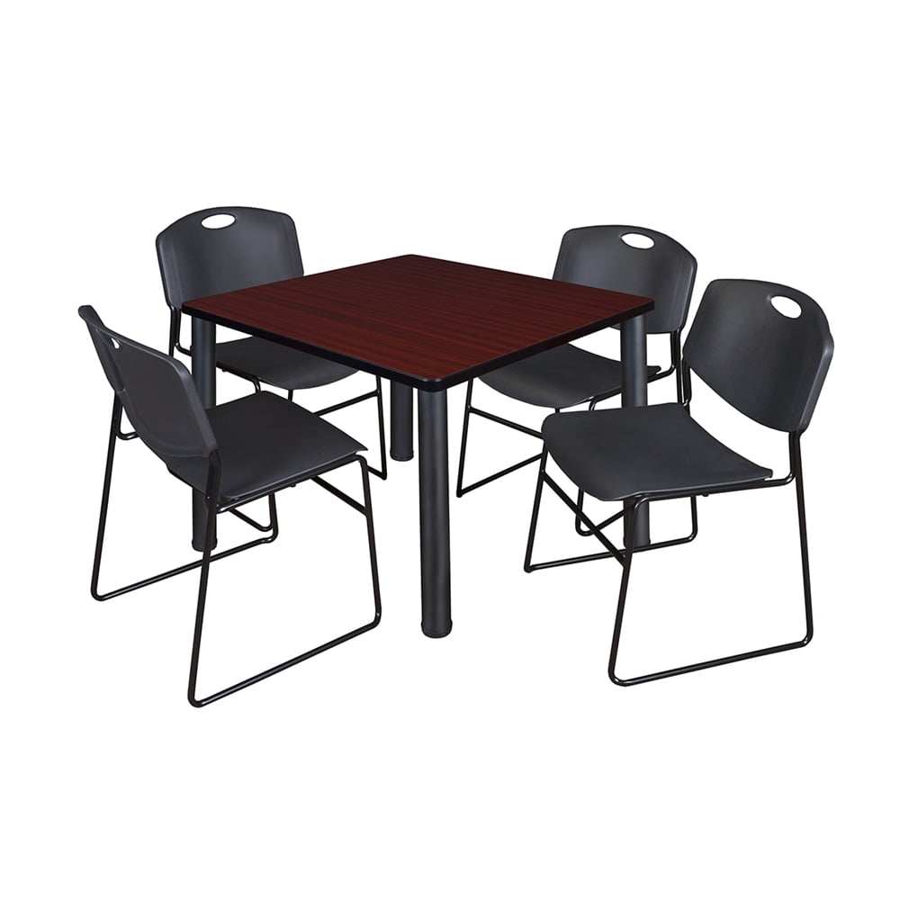 Regency Kee 42" Square Breakroom Table- Mahogany/ Black & 4 Zeng Stack ...