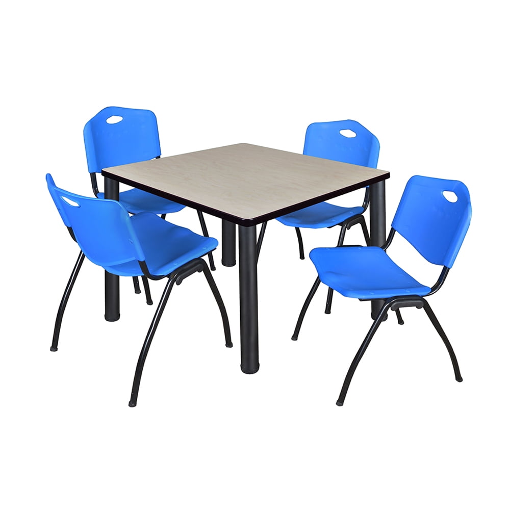 Regency Kee 42" Square Breakroom Table- Maple/ Black & 4 'M' Stack ...