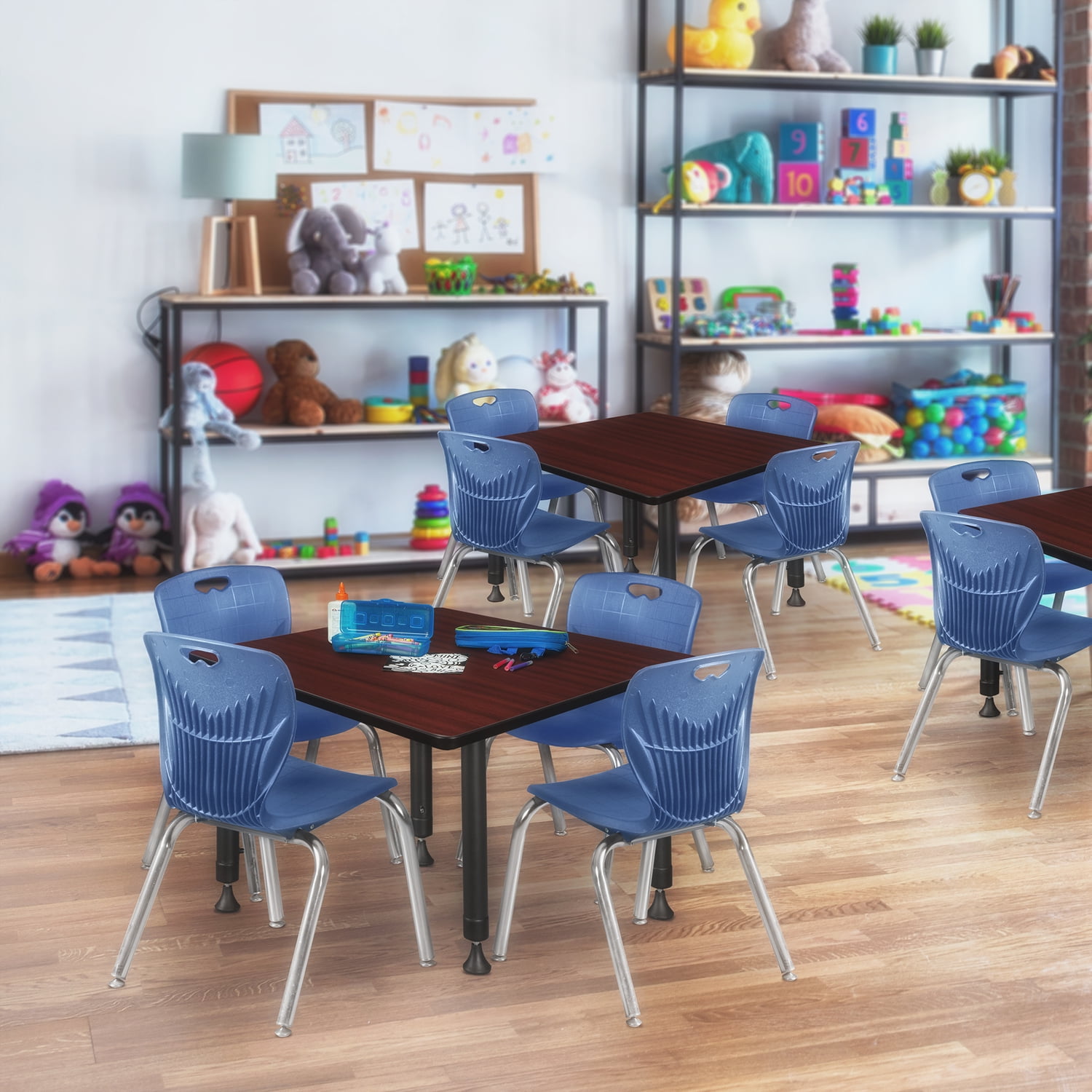 Regency Kee 42 in. Square Adjustable Classroom Table- Mahogany & 4 Andy ...