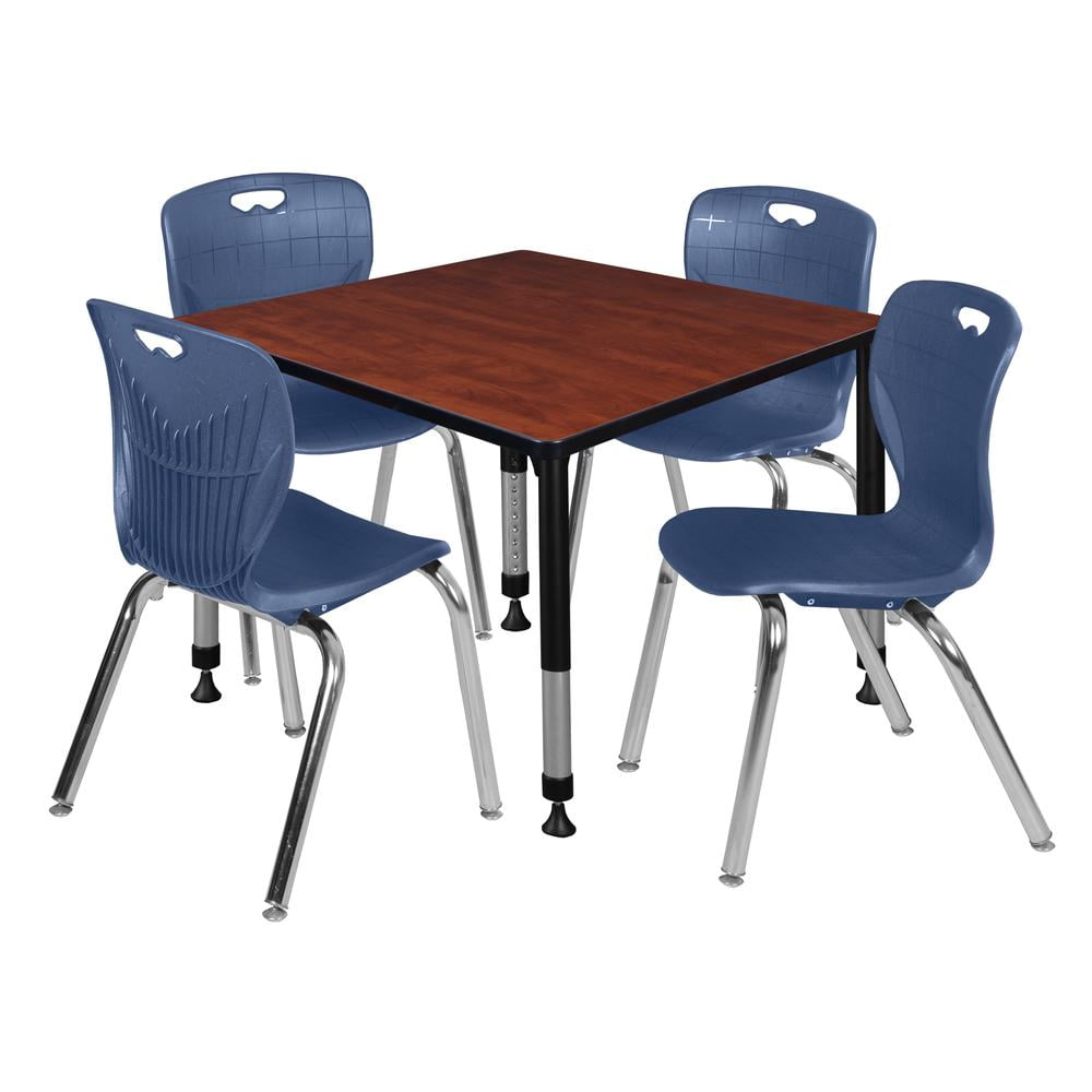 Regency Kee 42" Square Height Adjustable Classroom Table - Cherry & 4 Andy 18-in Stack Chairs ...