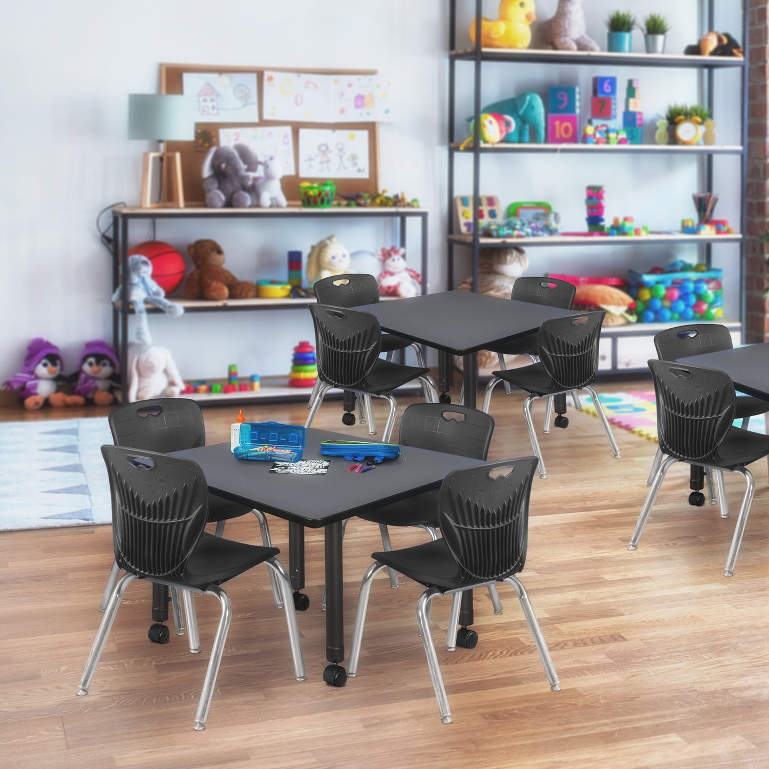 Regency Kee 42" Square Height Adjustable Mobile Classroom Table - Grey ...
