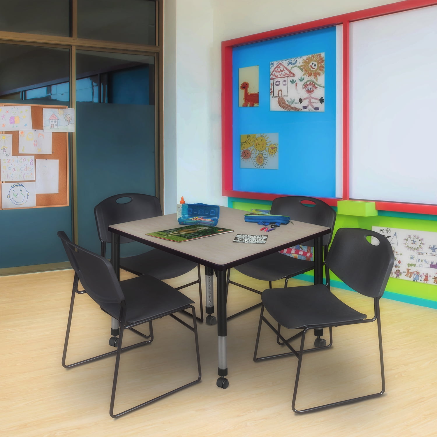 Regency Kee 42" Square Height Adjustable Mobile Classroom Table - Maple ...