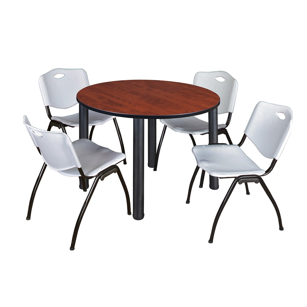 Regency Kee 48" Round Breakroom Table- Cherry/ Black & 4 'M' Stack ...