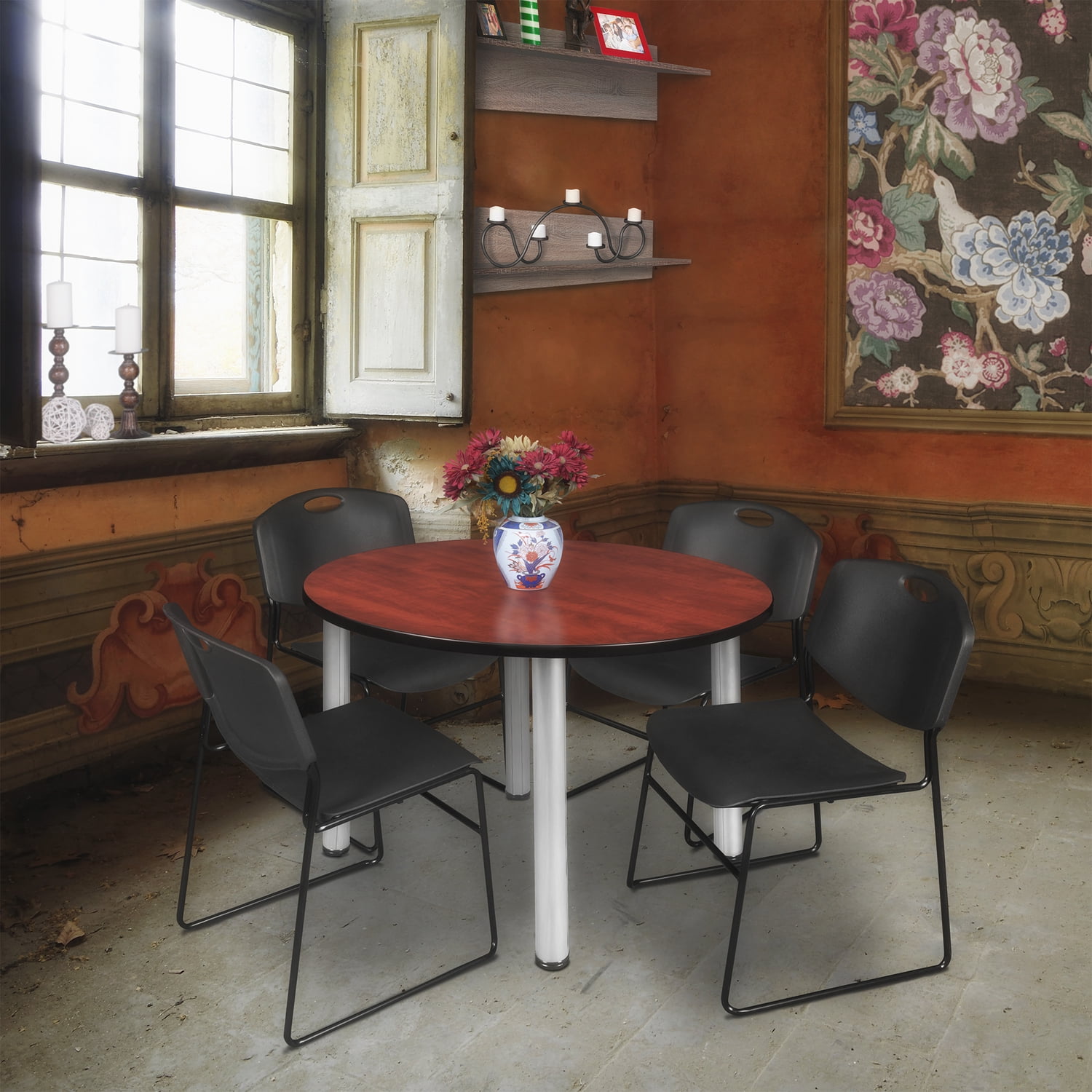 Regency Kee 48" Round Breakroom Table,Cherry/ Ch TB48RNDCHBPCM44BK ...