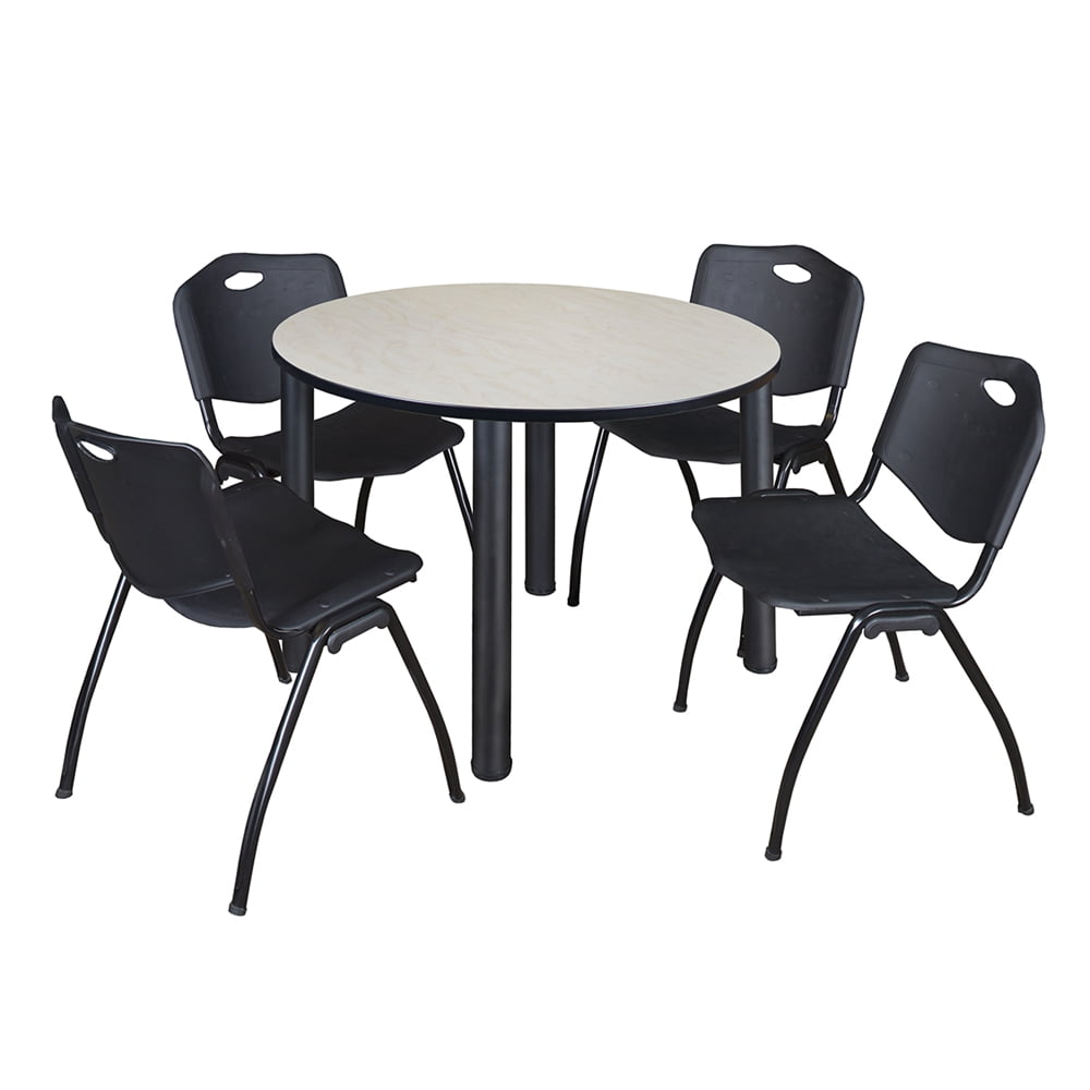 Regency Kee 48" Round Breakroom Table- Maple/ Black & 4 'M' Stack ...