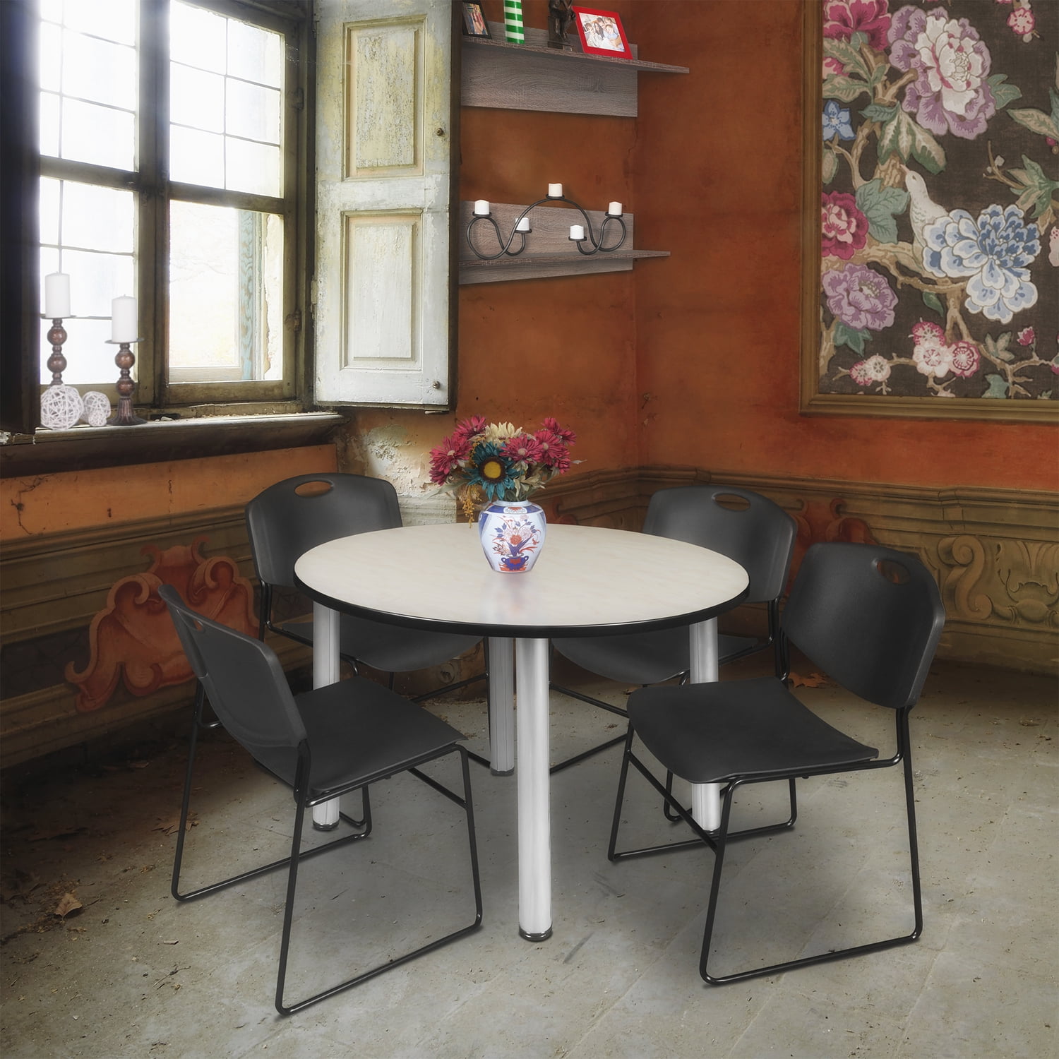 Regency Kee 48" Round Breakroom Table,Maple/ Chr TB48RNDPLBPCM44BK ...