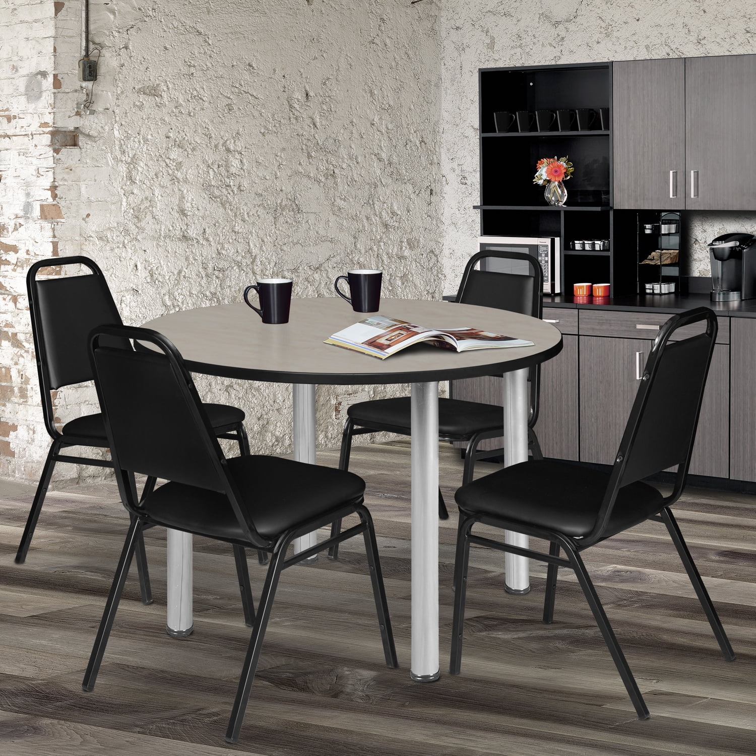 Regency Kee 48" Round Breakroom Table- Maple/ Chrome - Walmart.com