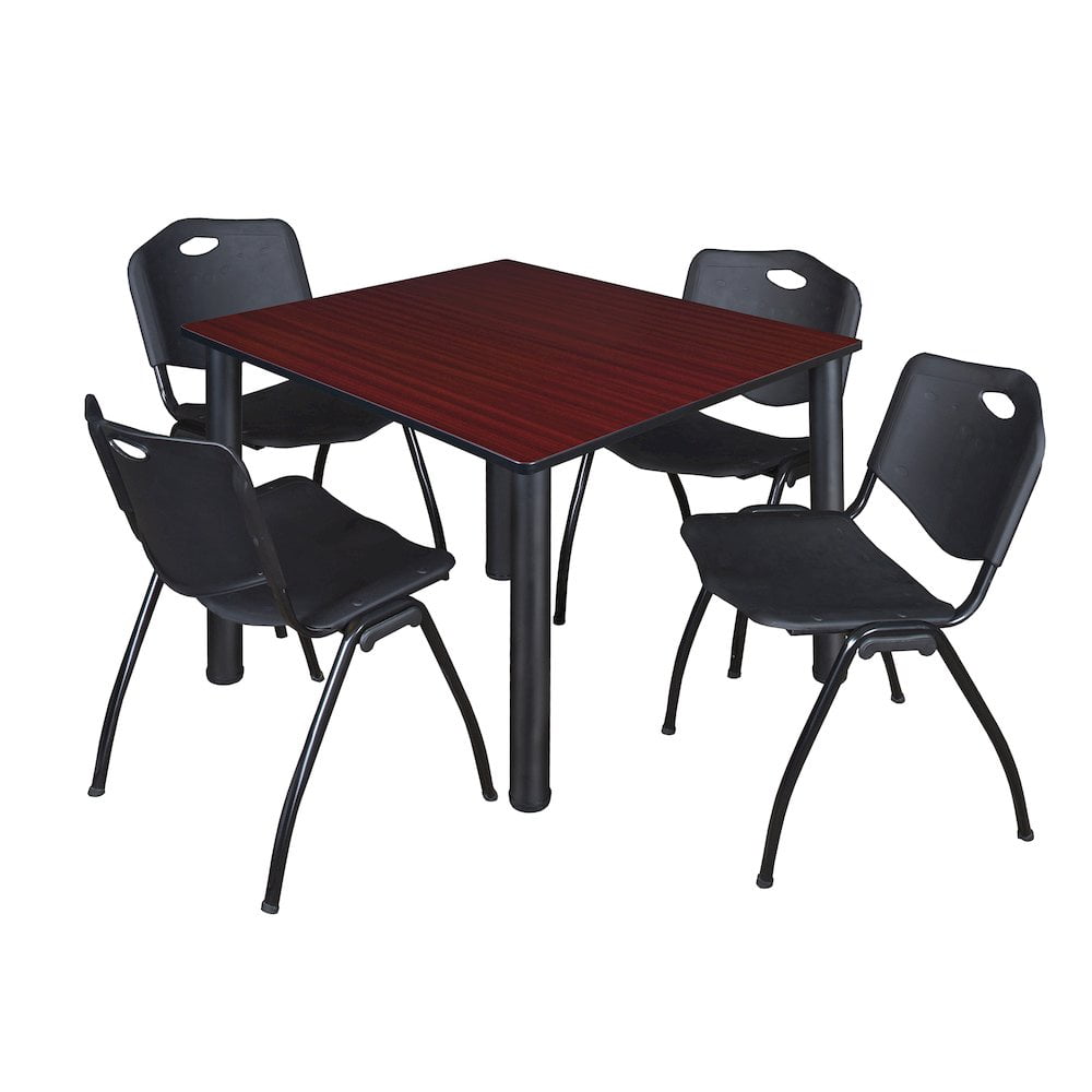 Regency Kahlo 48 in. Square Breakroom Table- Mahogany Top, Black Base ...