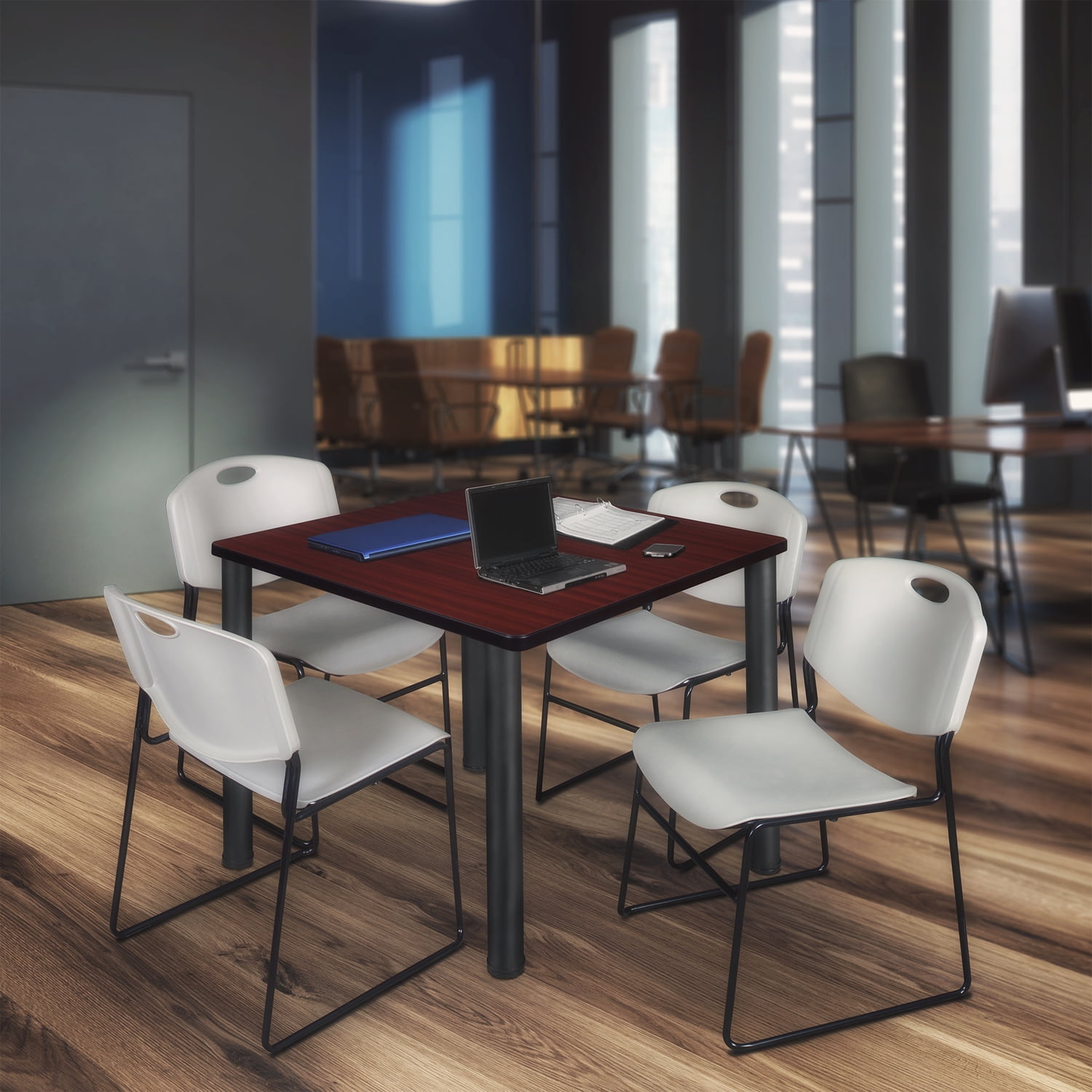 Regency Kee 48 in Square Breakroom Table- Mahogany Top, Black Legs, 4 ...