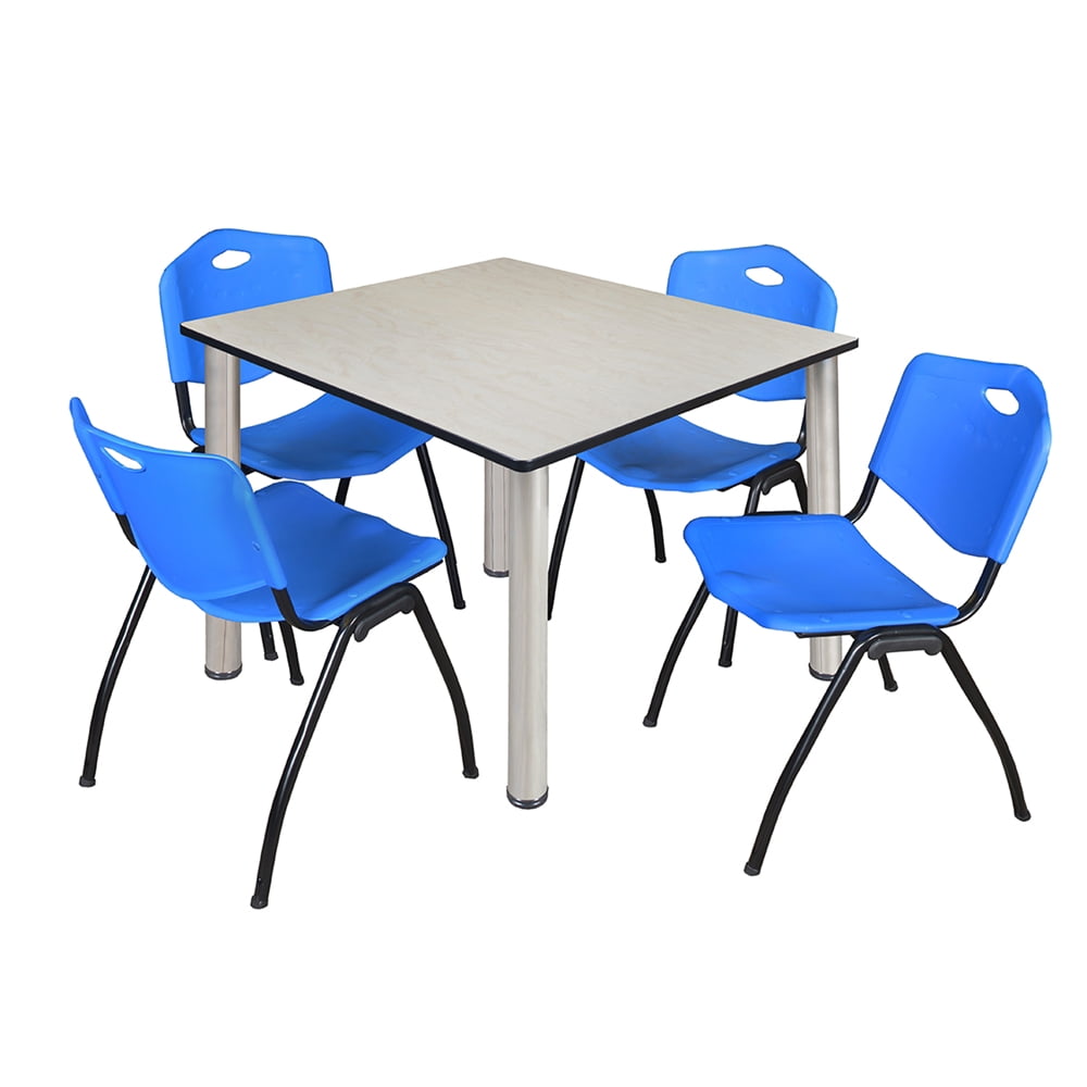 Regency Kee 48" Square Breakroom Table- Maple/ Chrome & 4 'M' Stack ...