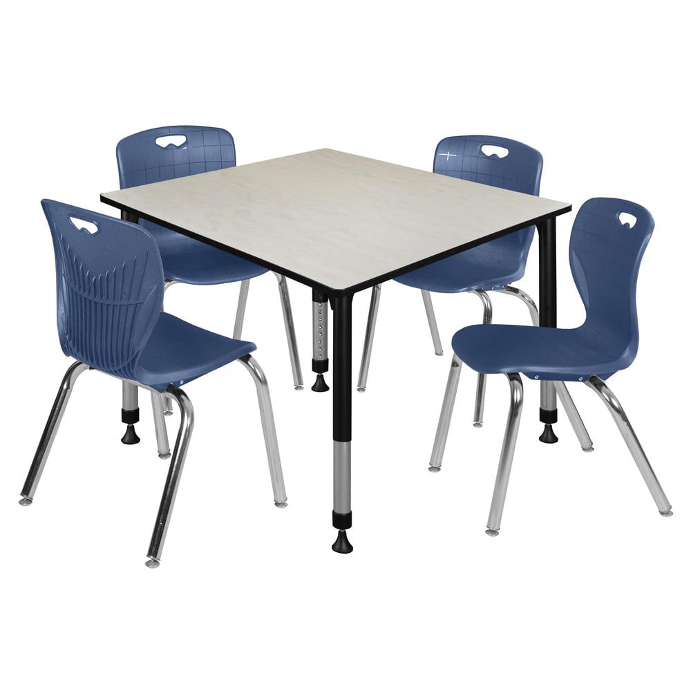 Regency Kee 48" Square Height Adjustable Classroom Table - Maple & 4 Andy 18-in Stack Chairs ...