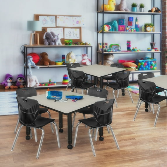 Regency Kee 48 in. Square Mobile Adjustable Classroom Table- Maple & 4 ...