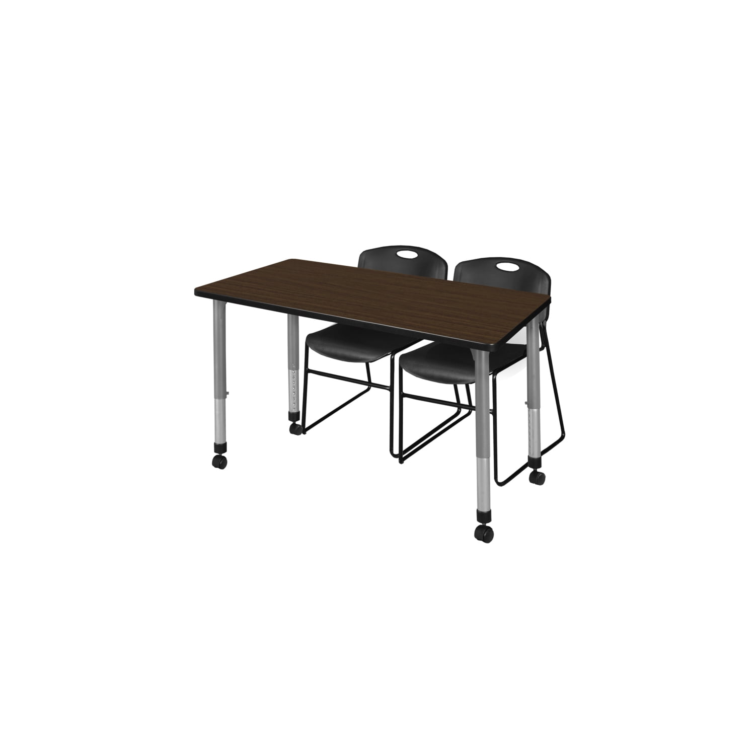 Regency Kee 48 x 24 in. Mobile Adjustable Classroom Table- Neo Walnut Top, Grey Base & 2 Black ...