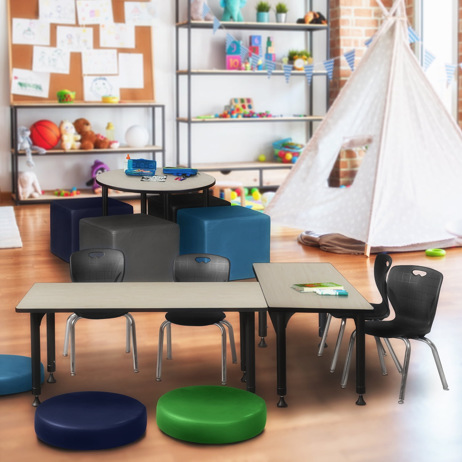 Regency Kee 48" x 30" Height Adjustable Classroom Table - Maple & 2 ...