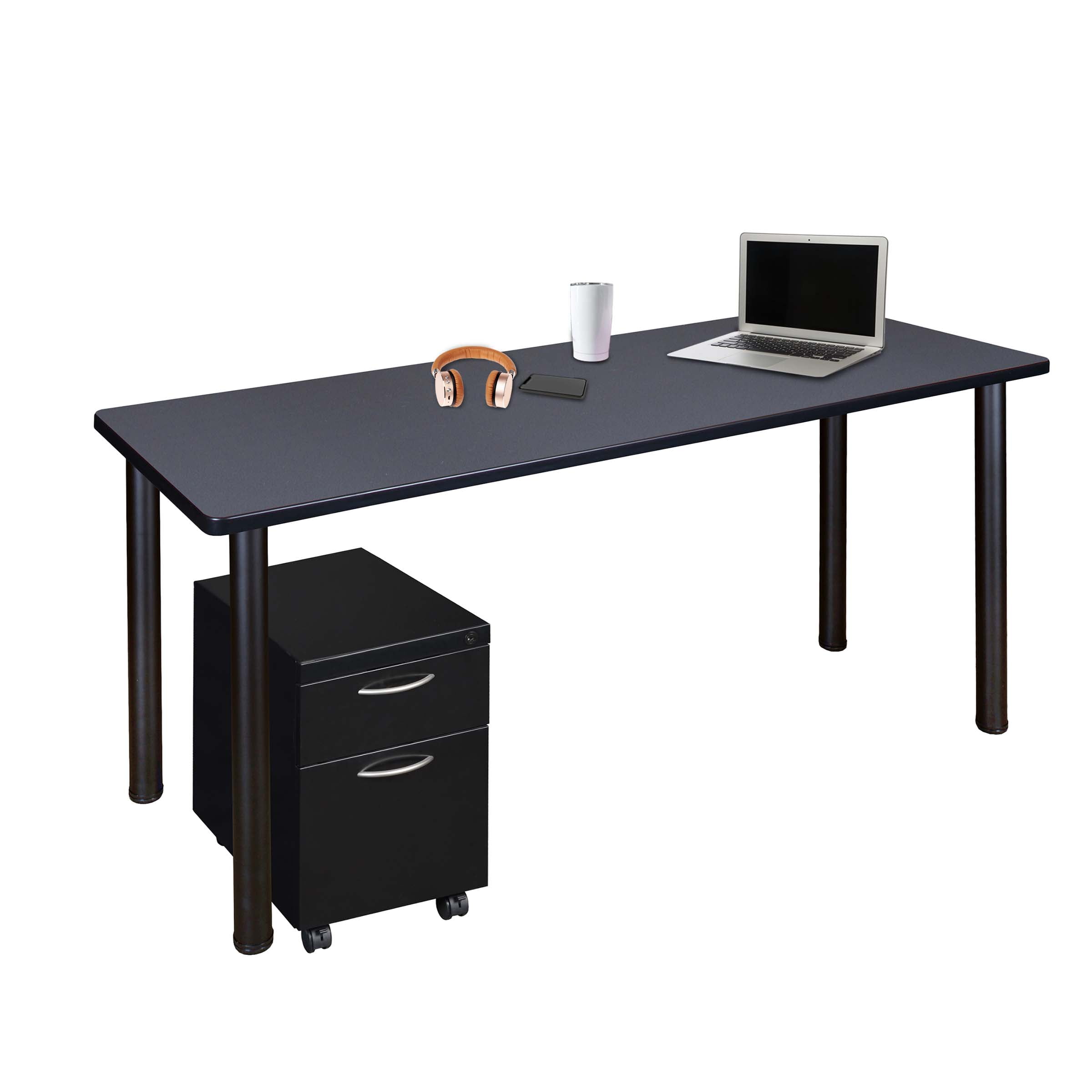 Regency Kee 60 x 24 in. Mobile Desk with Storage- Grey Top, Black Legs ...