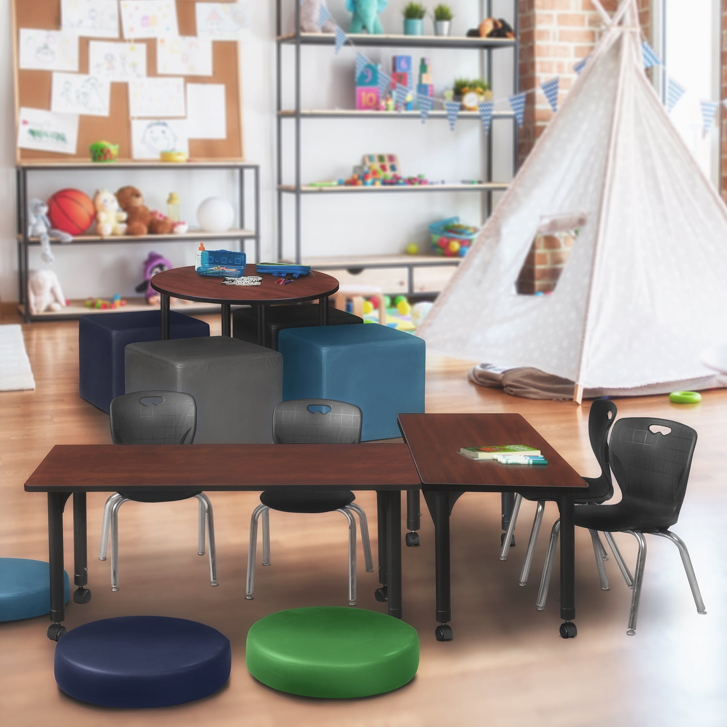 Regency Kee 60" x 30" Height Adjustable Mobile Classroom Table - Cherry & 2 Andy 12-in Stack ...