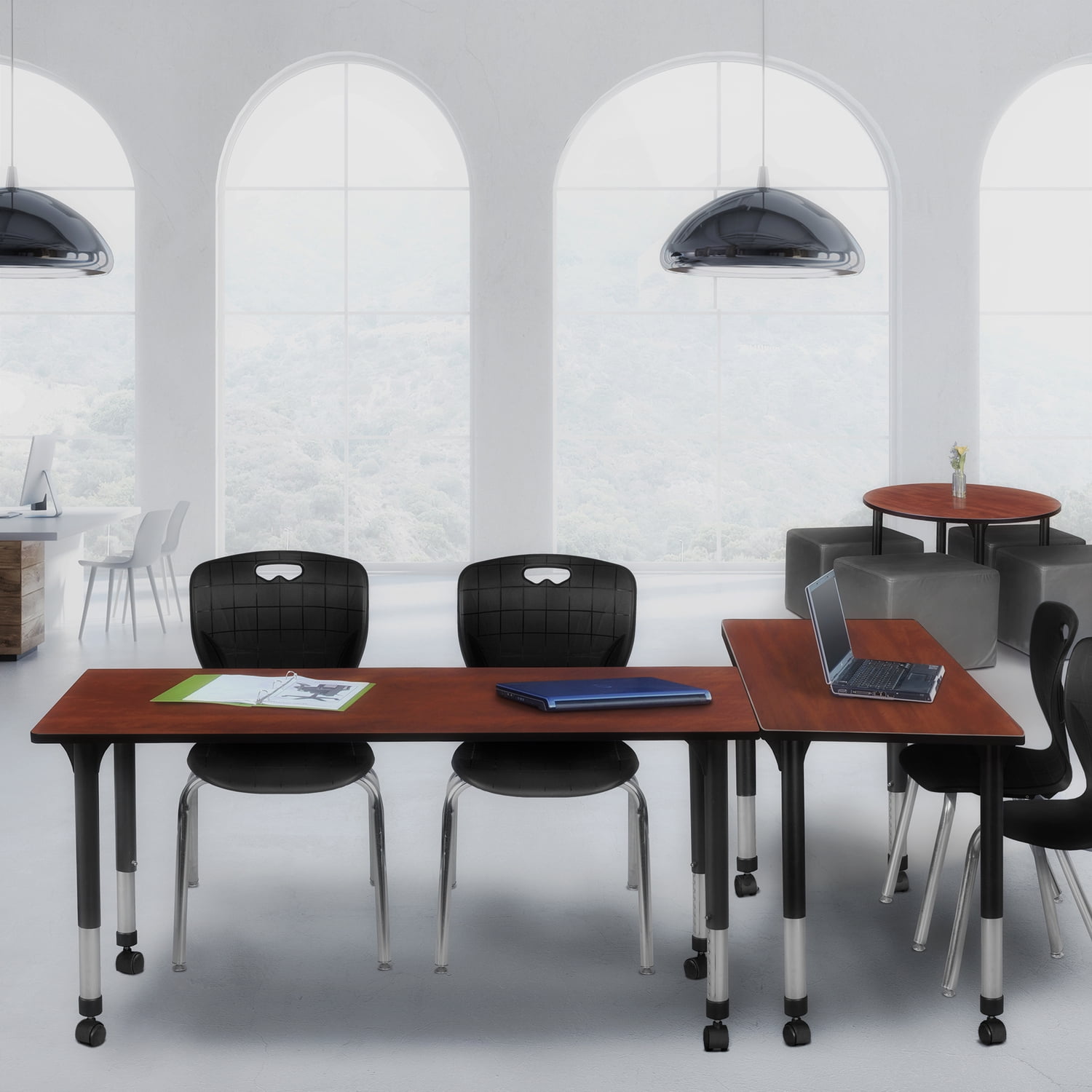 Regency Kee 66" x 24" Height Adjustable Mobile Classroom Table - Cherry & 2 Andy 18-in Stack ...