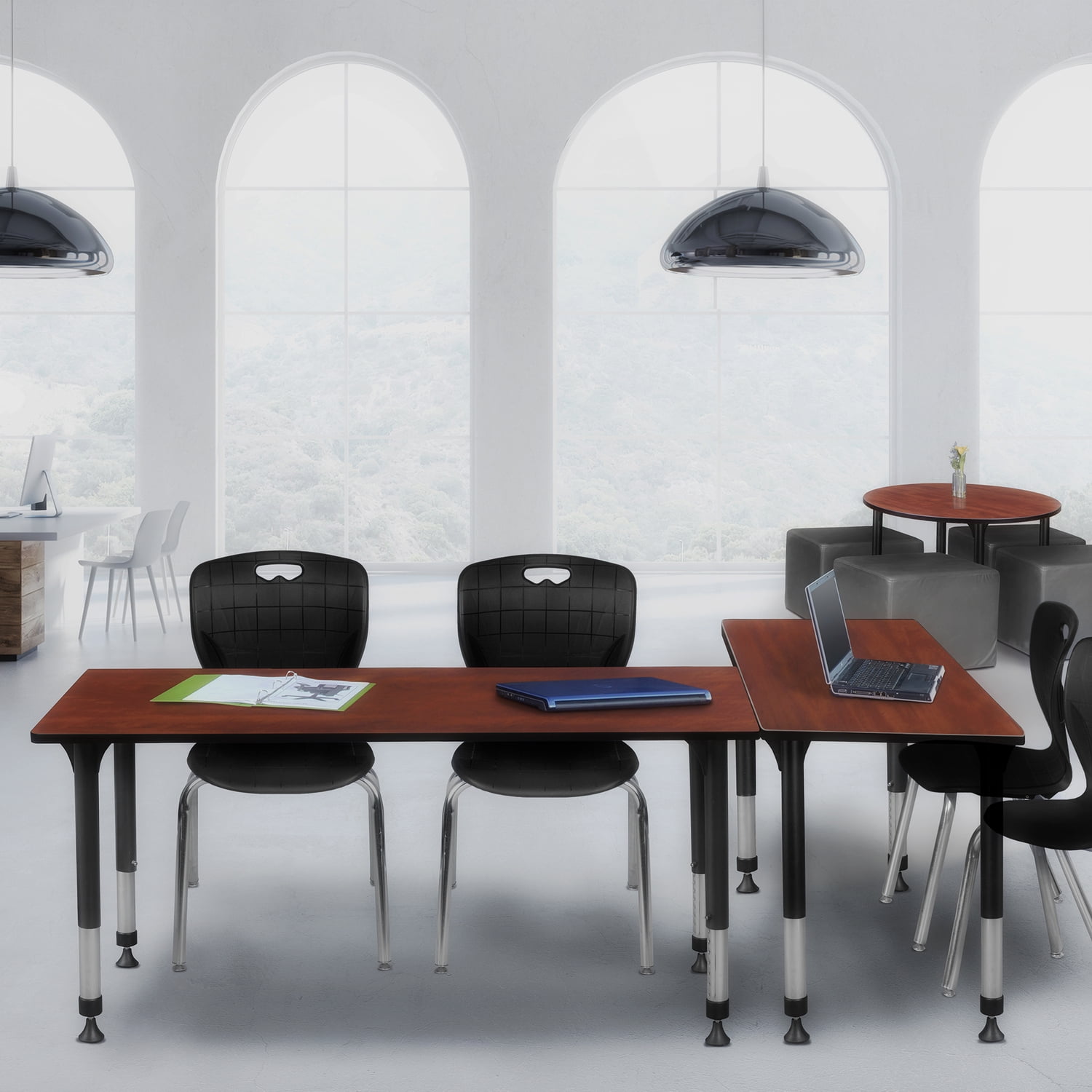 Regency Kee 72" x 24" Height Adjustable Classroom Table - Cherry & 2 ...