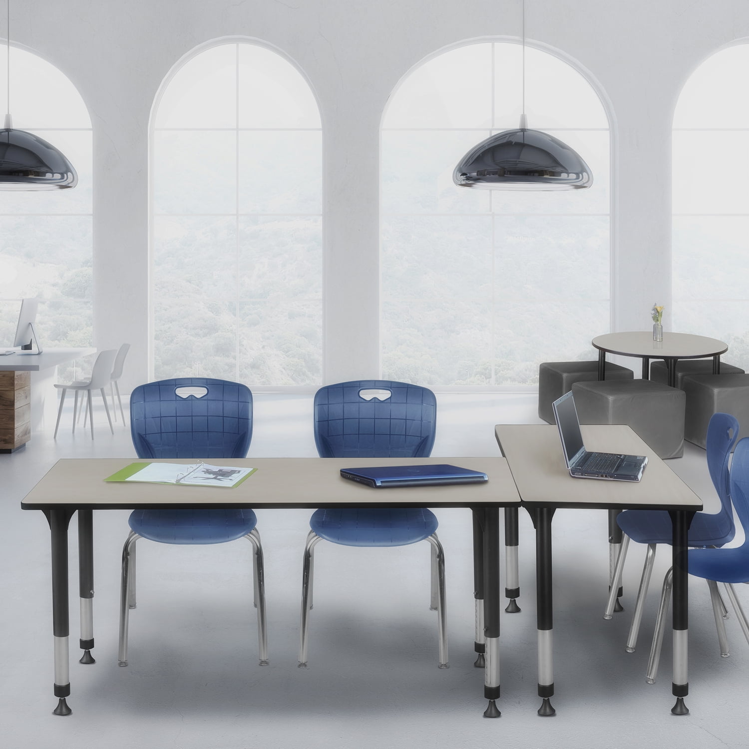 Regency Kee 72" x 24" Height Adjustable Classroom Table - Maple & 2 ...