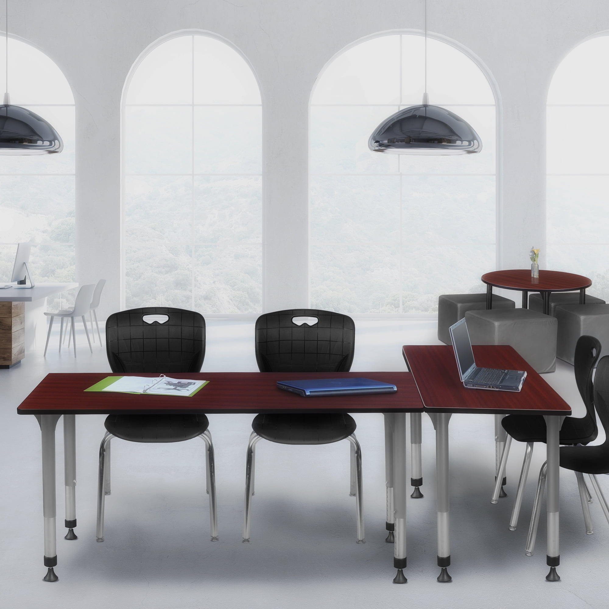 Regency Kee 72 x 24 in. Adjustable Classroom Table- Mahogany & 2 Andy ...