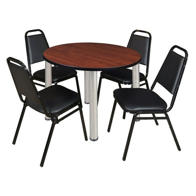 Regency Kee Round Breakroom Table with 4 Stackable Restaurant Chairs ...