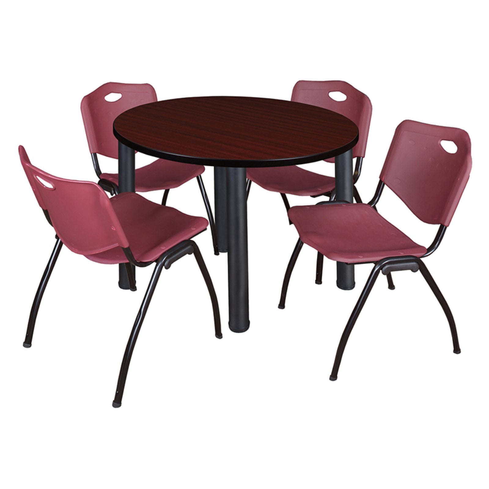 Regency Kee Round Mahogany Breakroom Table with 4 Stackable M Chairs ...