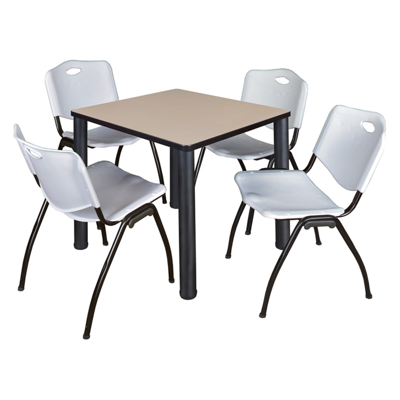 Regency Kee Square Beige Breakroom Table with 4 Stackable M Chairs ...